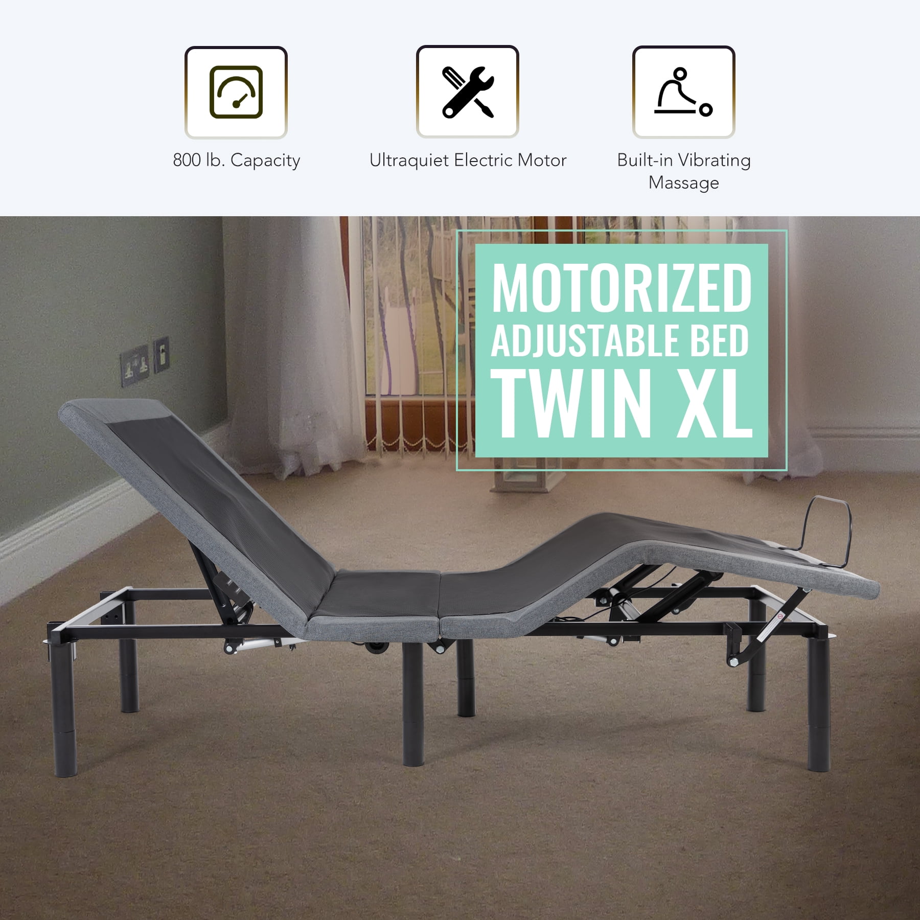 Motorized Adjustable Twin XL Steel Bed Frame with Electric Base, Remote ...