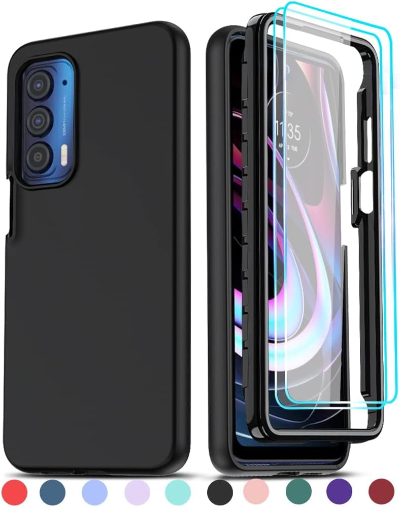 for Motorola Edge 2021 Case, Motorola Edge 5G UW Case with [2 x Tempered Glass Screen Protector ...