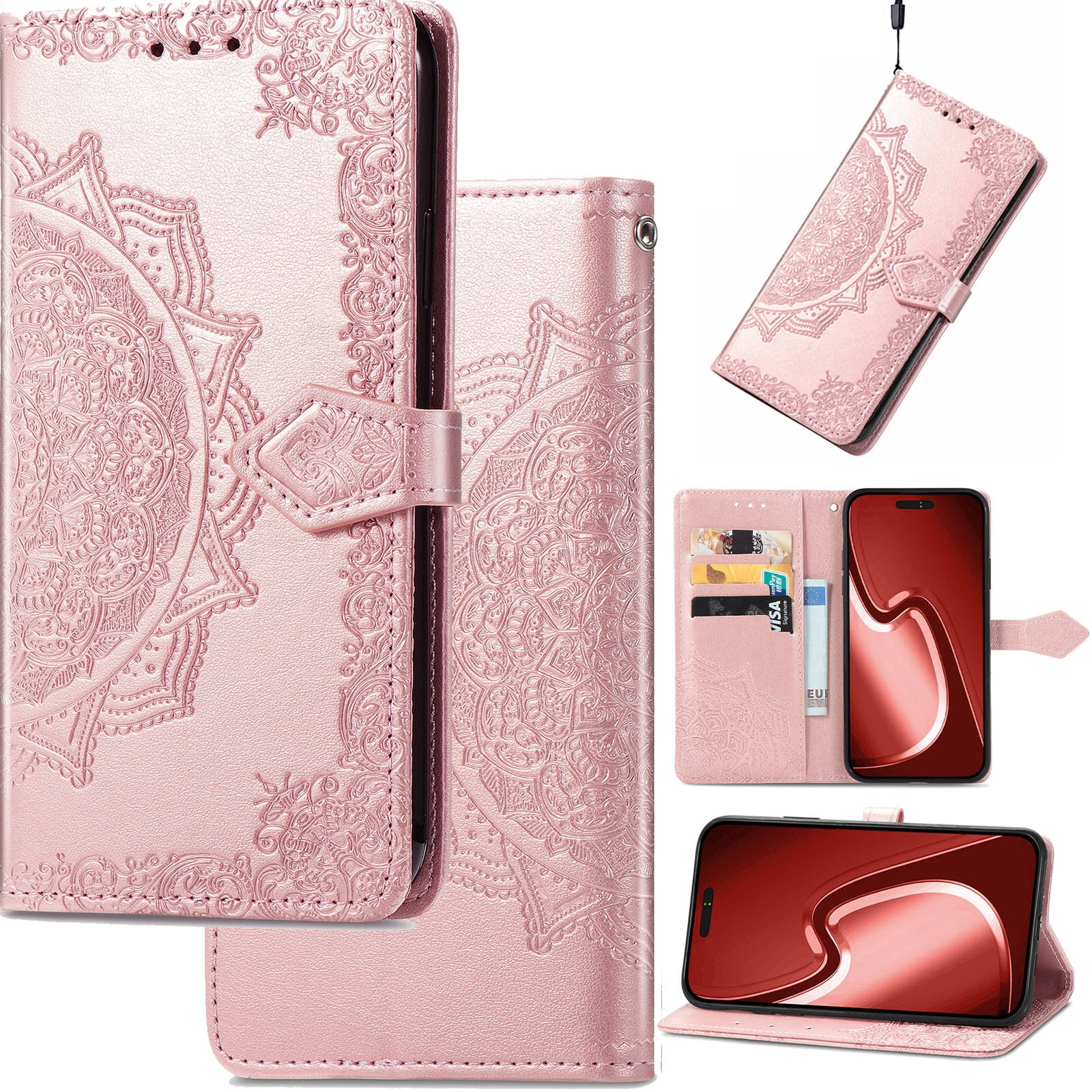 for Motorola Edge (2024) Leather Phone Case, 3D Carved Relief Flower ...