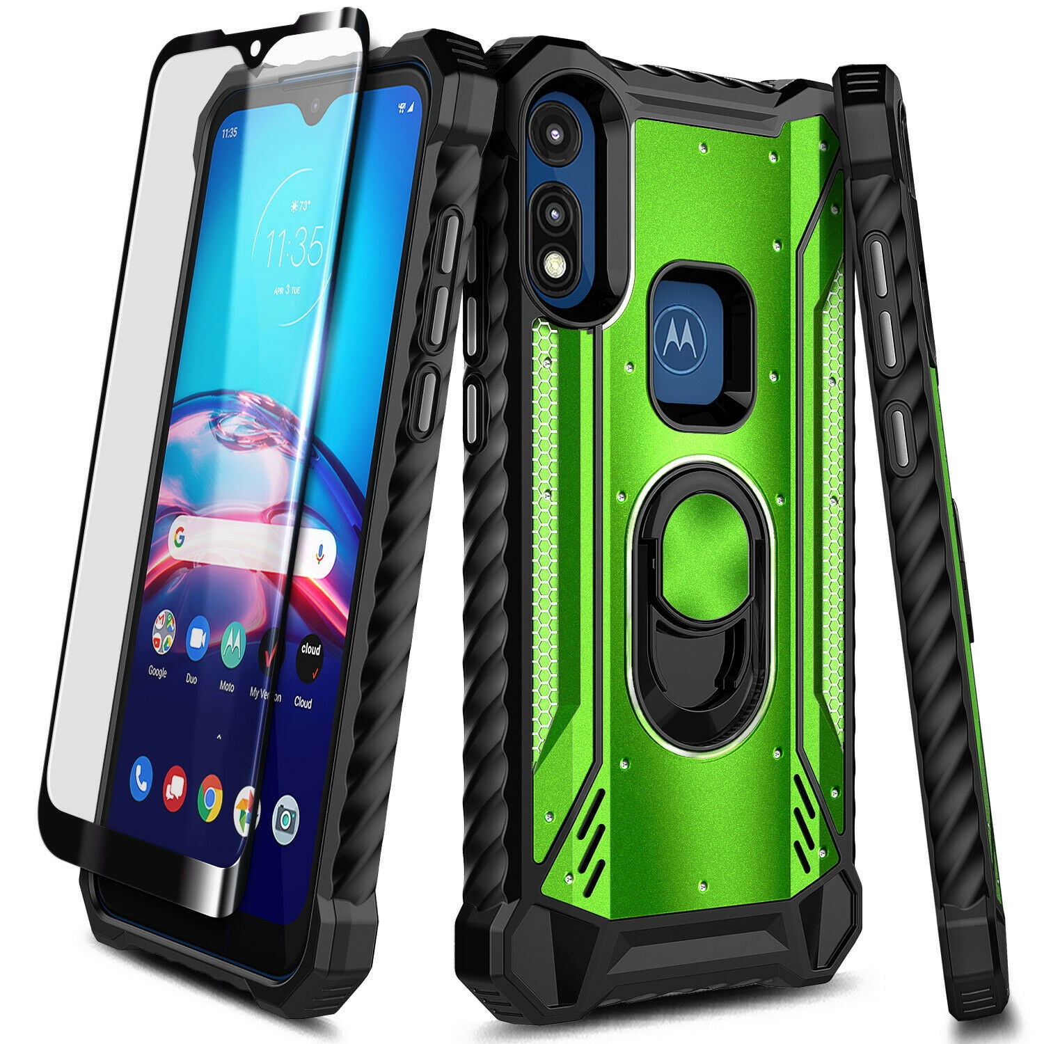 Nagebee Motorola Moto E 2020 Phone Case, Green, Tempered Glass Screen ...