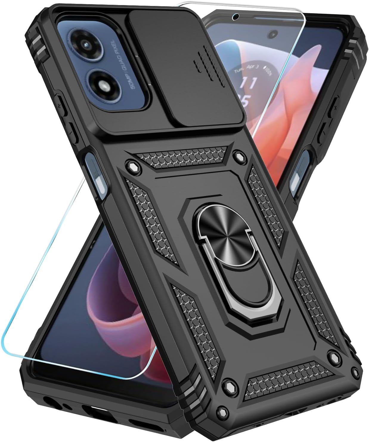for Motorola Moto G Play 2024 Case with HD Screen Protector & Slide ...