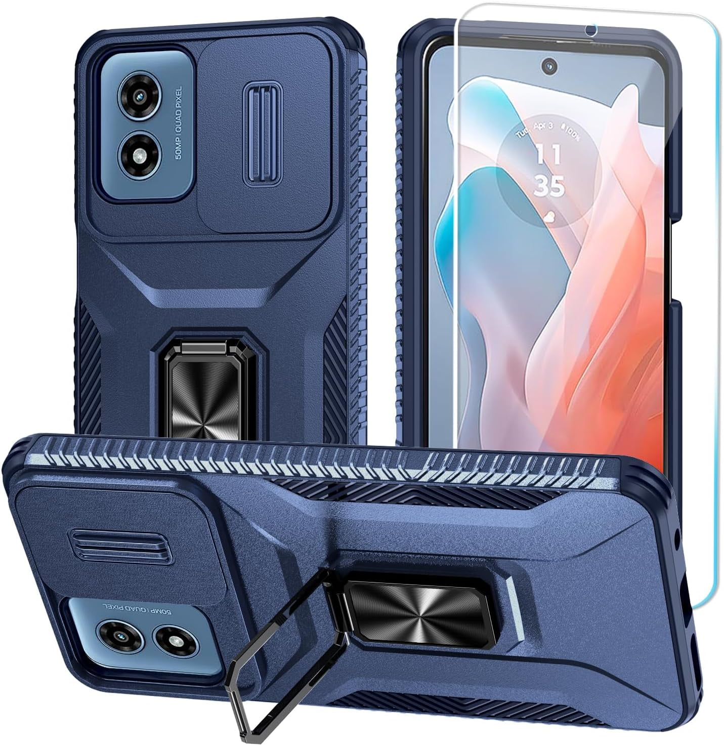 for Motorola Moto G Play 2024 Case with HD Screen Protector & Slide ...
