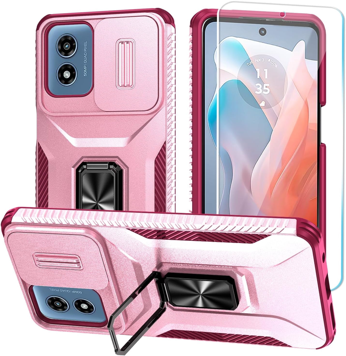 for Motorola Moto G Play 2024 Case with HD Screen Protector & Slide ...