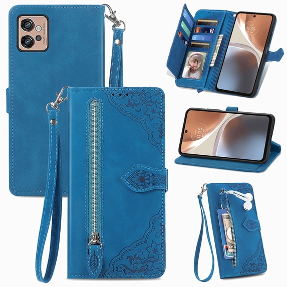 for Motorola Moto G32 Case for Women, Wallet Case with Zipper Pocket ...