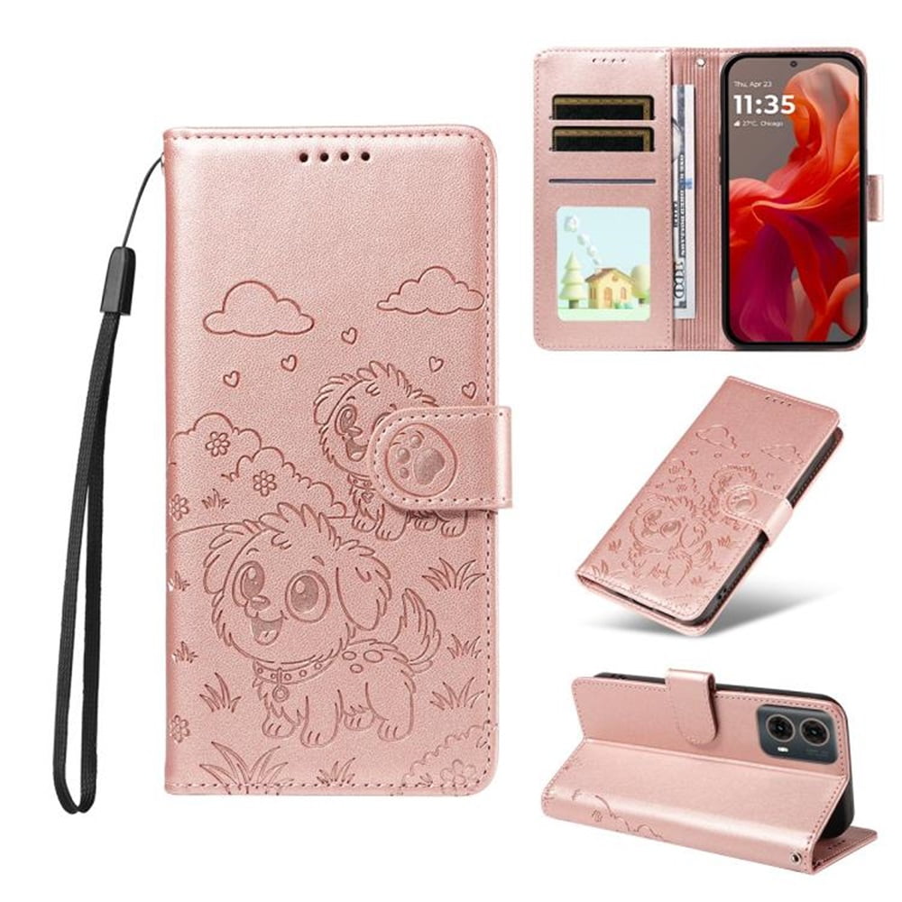 For Motorola Moto G96 5G Dog Embossing Leather Phone Case with RFID ...