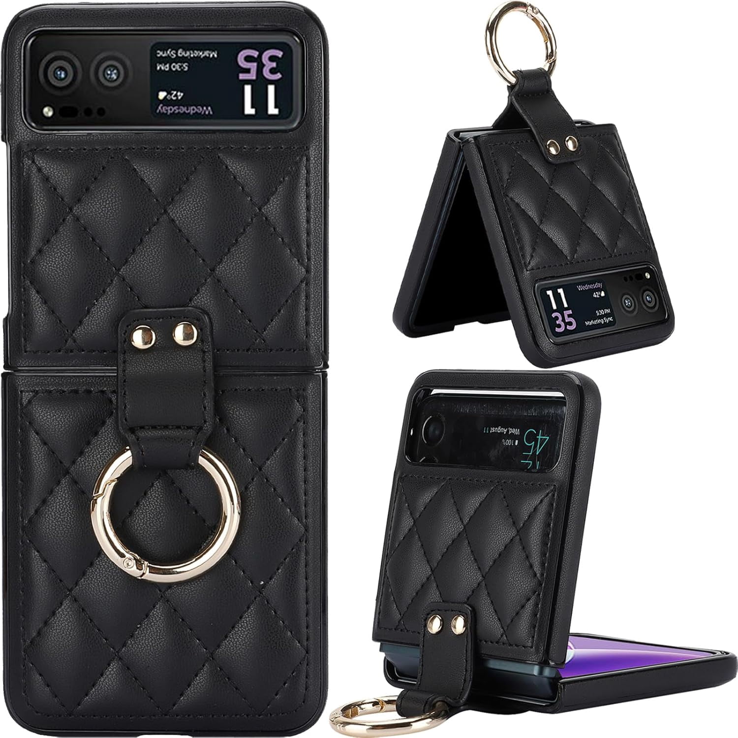 for Motorola Razr 2023/ Razr 40 Case with Ring Holder, Soft Rhomboid PU ...