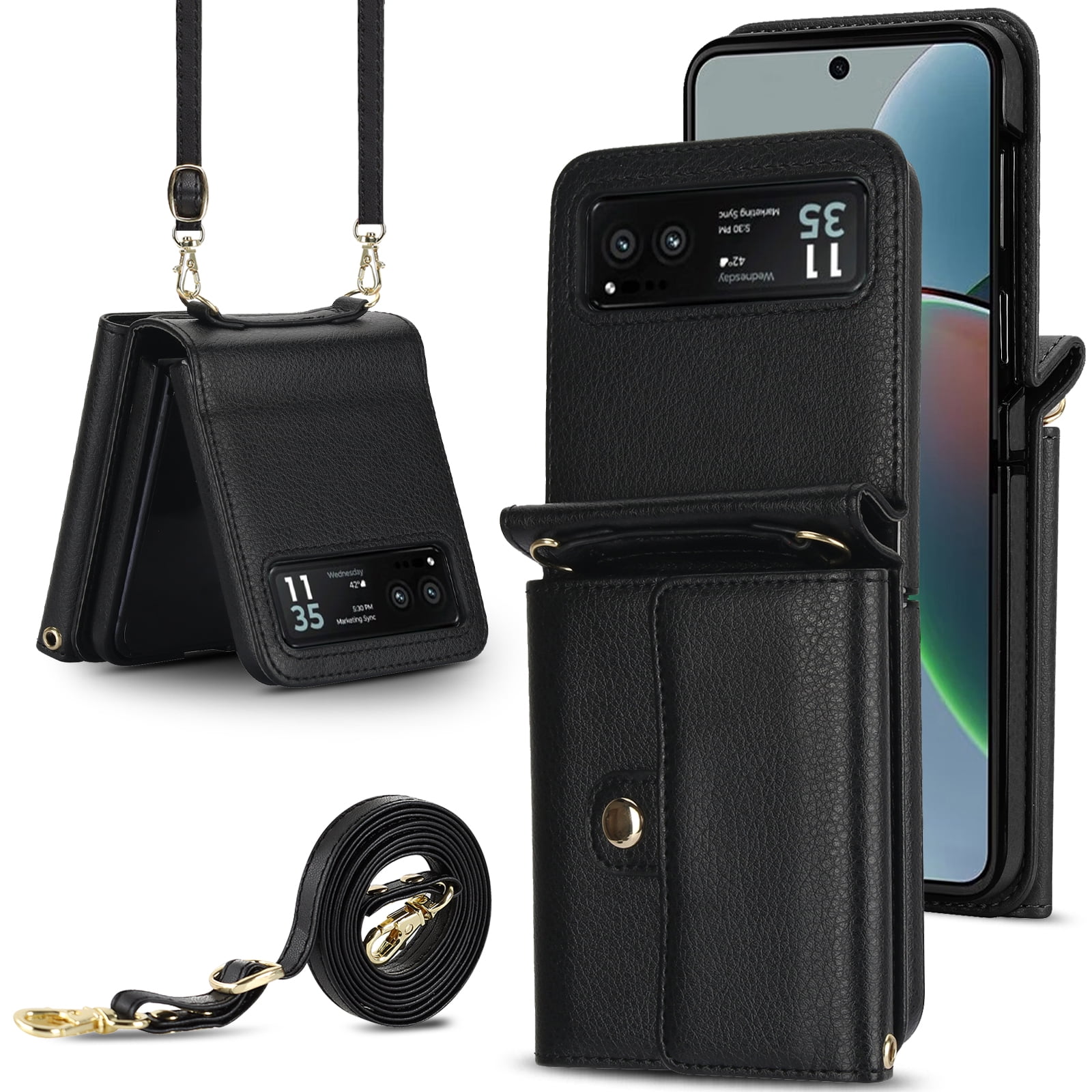 For Motorola Razr 40 PU Leather Case, Stylish Crossbody Strap Wristband ...