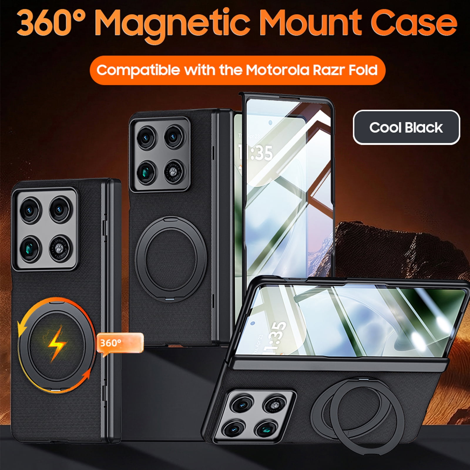 for Motorola Razr Fold Fabric Texture PU Leather+PC Case with Tempered ...