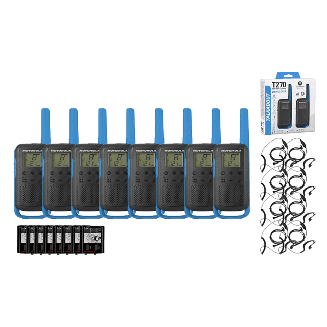 Motorola Talkabout T270 Two Way Radio Blue with PTT Earpieces 8 Pack ...