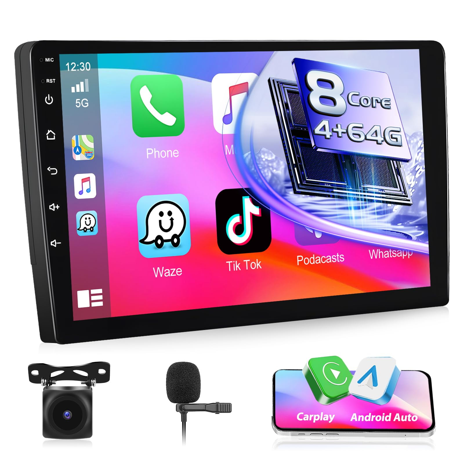 Motorsi 8-Core 4+64G Qualcomm Double Din Android Car Audio 10 Inch IPS ...