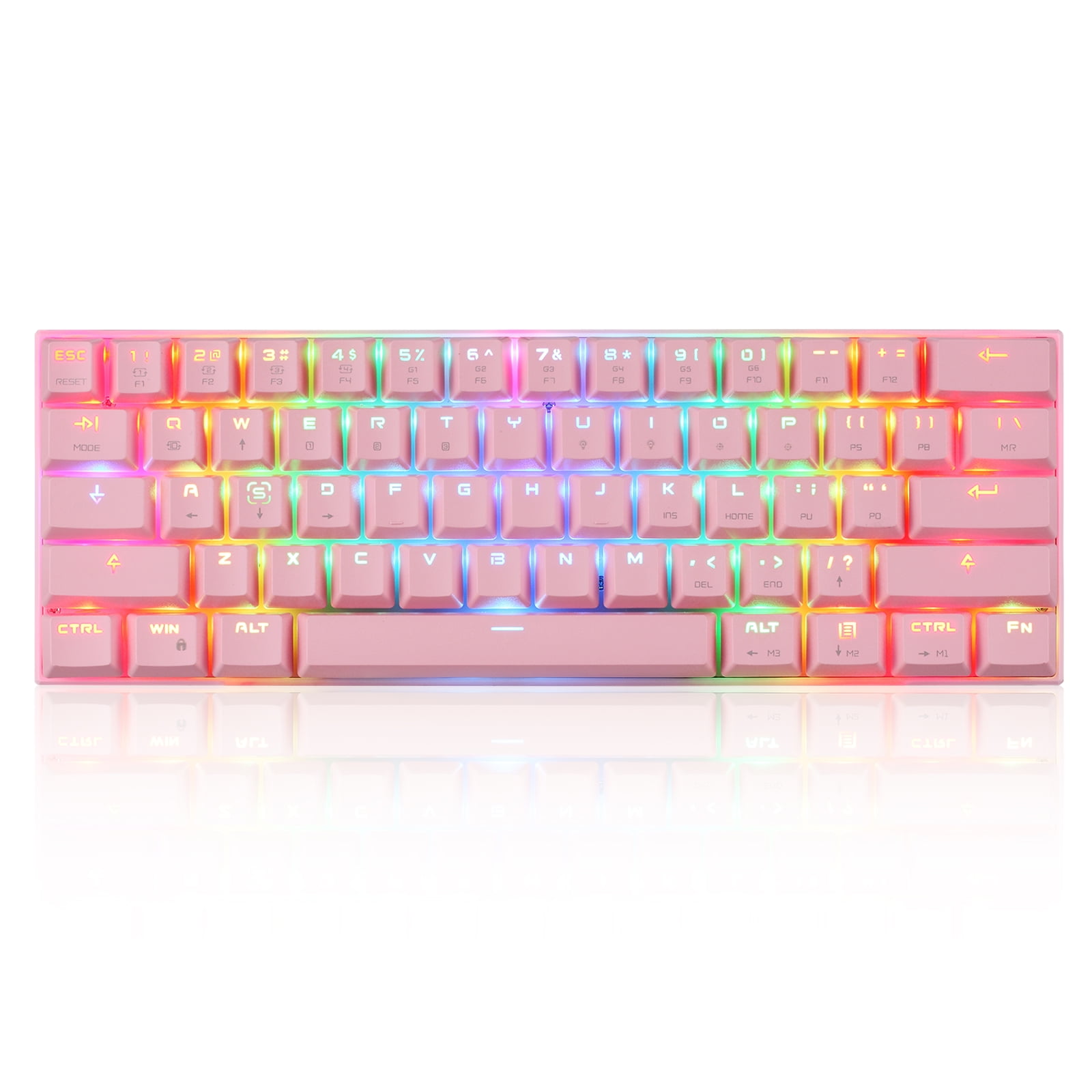 Motospeed Wireless Bluetooth/Wired 60% Pink Mechanical Keyboard CK62 ...