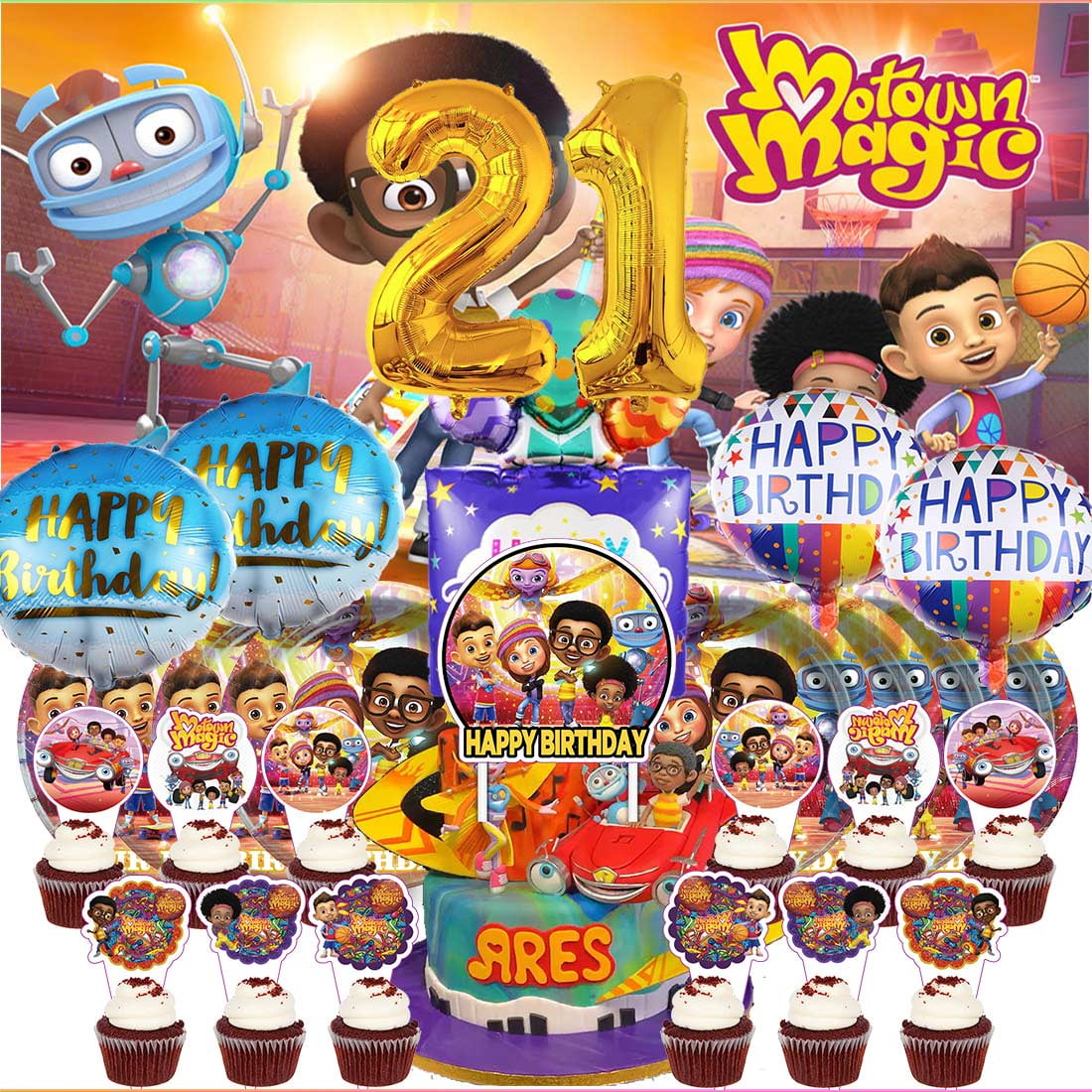 Motown Magic 21th Tableware Balloons Cake Toppers Backdrop Banner ...