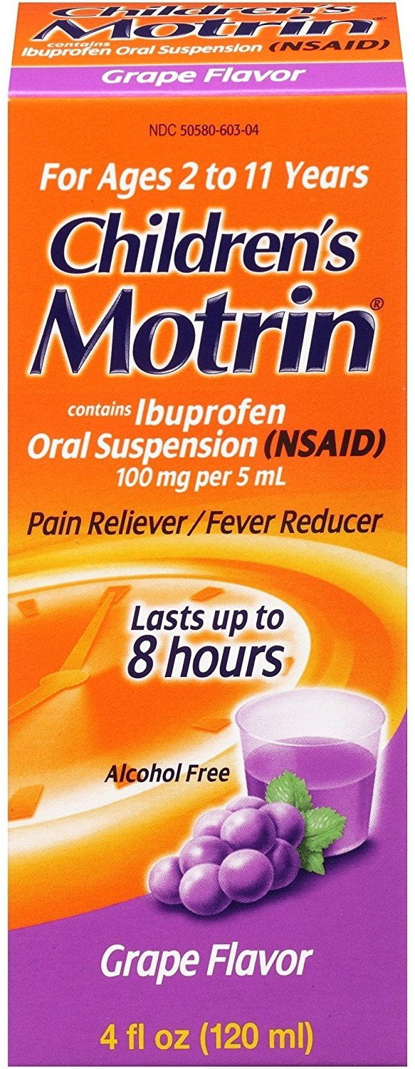 Motrin Children's Oral Suspension Grape 4 oz, Pack of 6 - Walmart.com