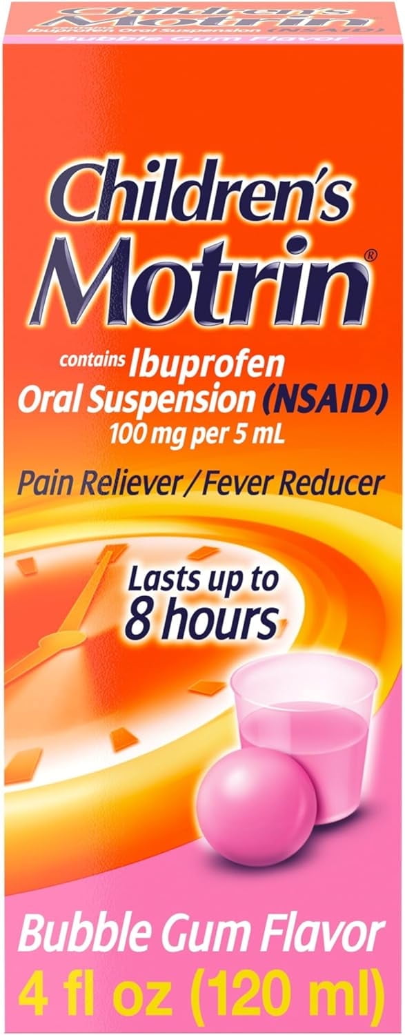Motrin Children's Oral Suspension Medicine, 100 mg Ibuprofen, Kids ...
