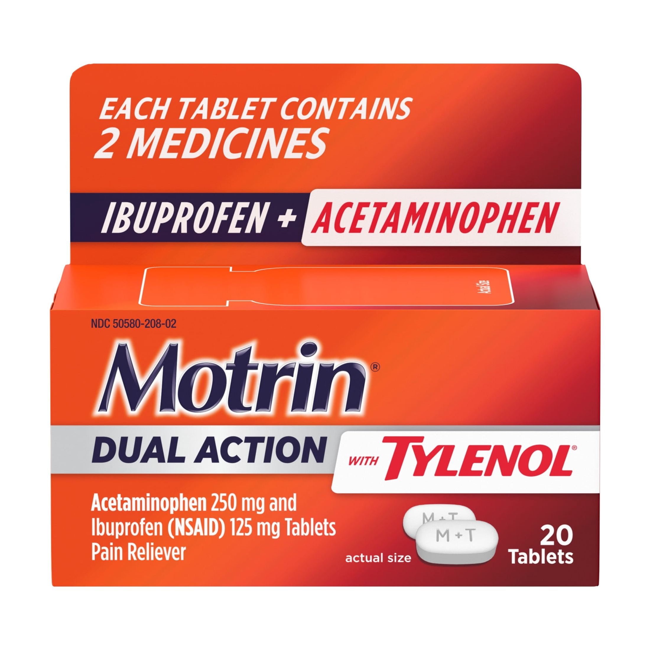 Motrin Dual Action with Tylenol, Ibuprofen & Acetaminophen, 20 Count ...