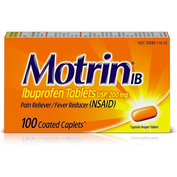 Motrin IB, Ibuprofen 200mg Tablets, Pain & Fever Relief, 100 Ct ...