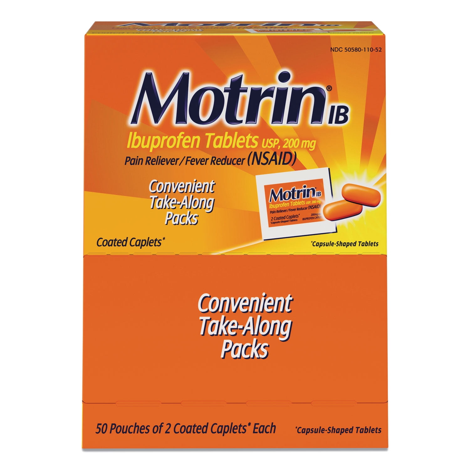 Motrin IB Ibuprofen Pain Relief Caplets Dispenser Packets 50X2 1 Box ...