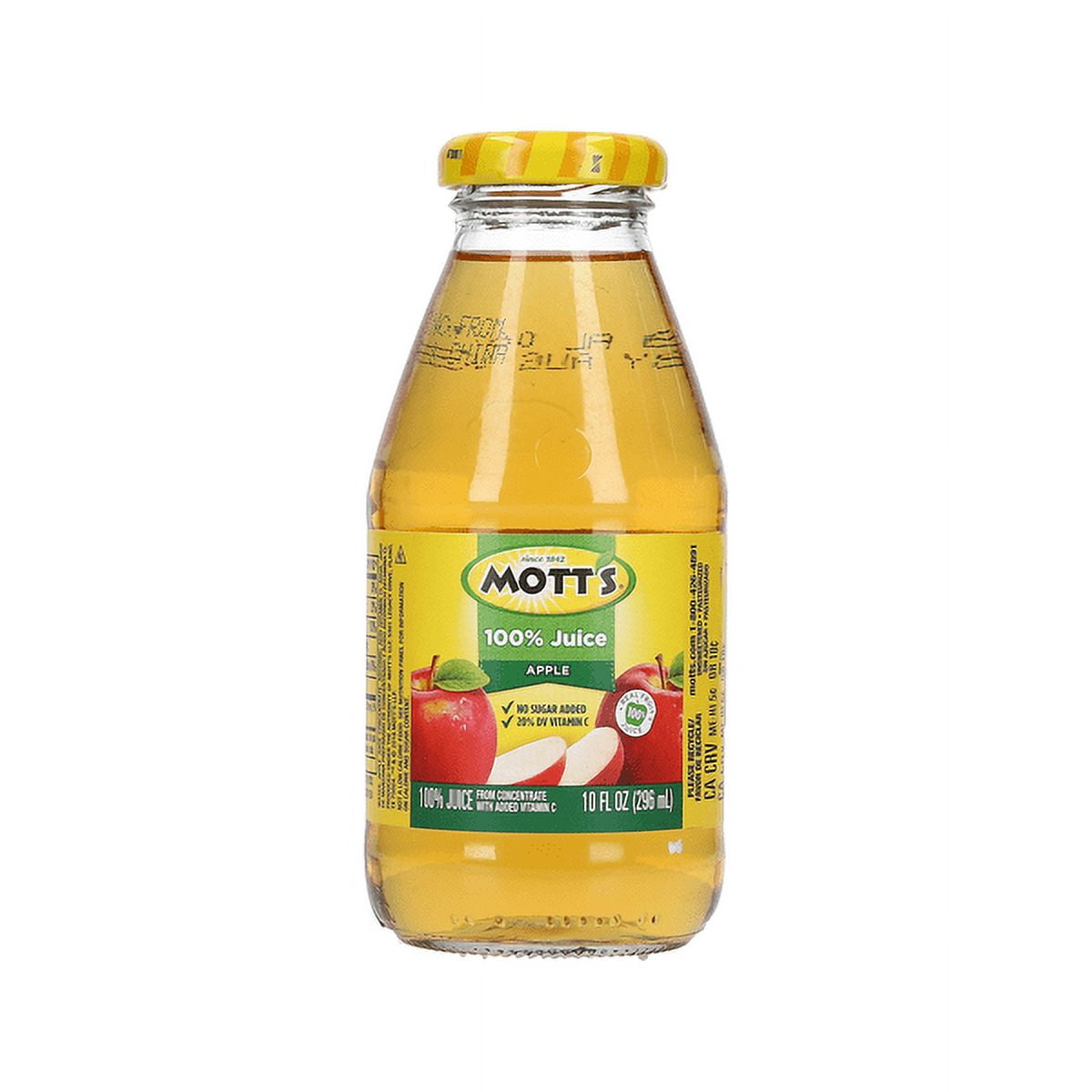 Mott's 100% Apple Juice, No Sugar Added, 20% Vitamin C, 10 fl oz Glass ...
