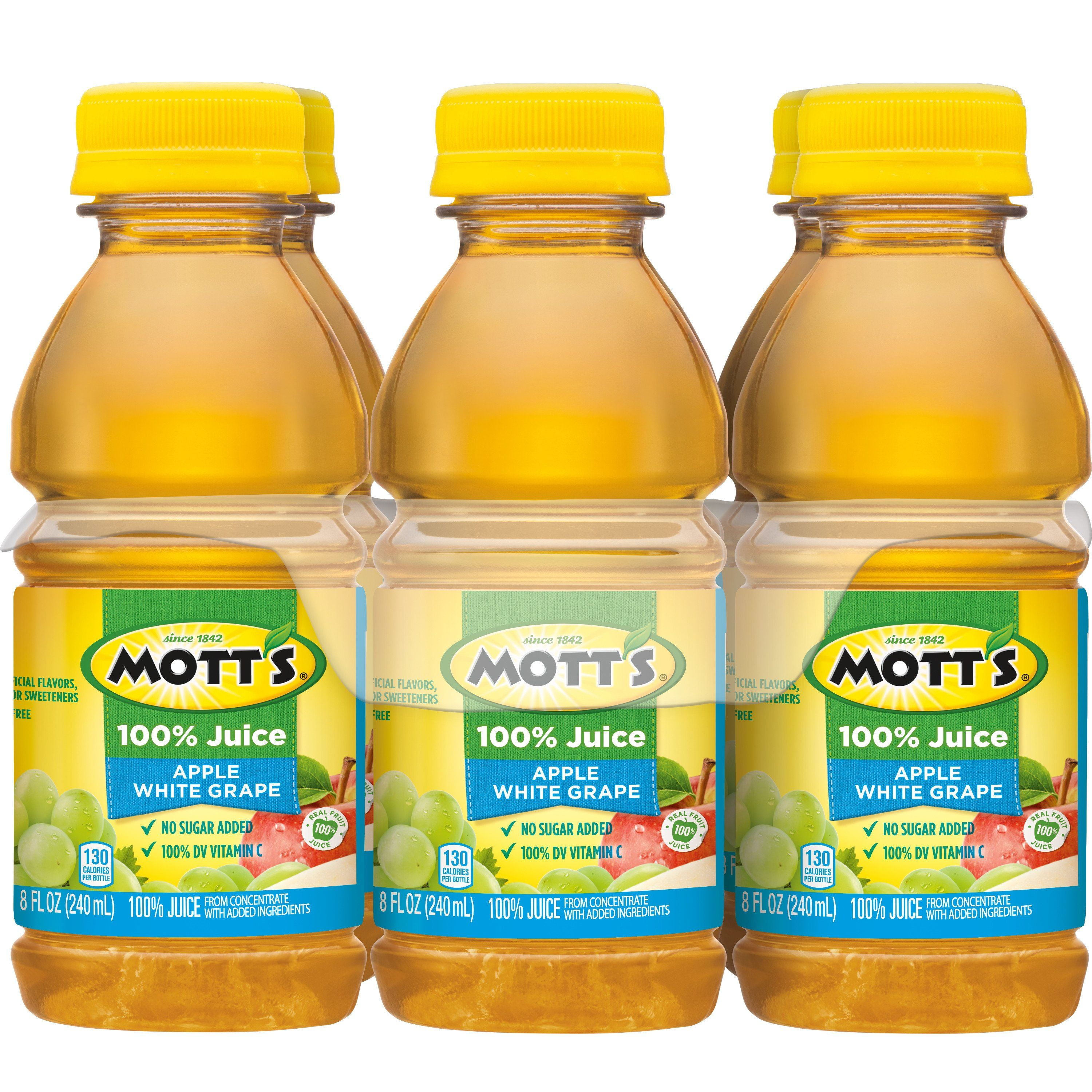 Mott's 100% Apple White Grape Juice 8 oz Bottles - 6 pk (Pack of 2 ...