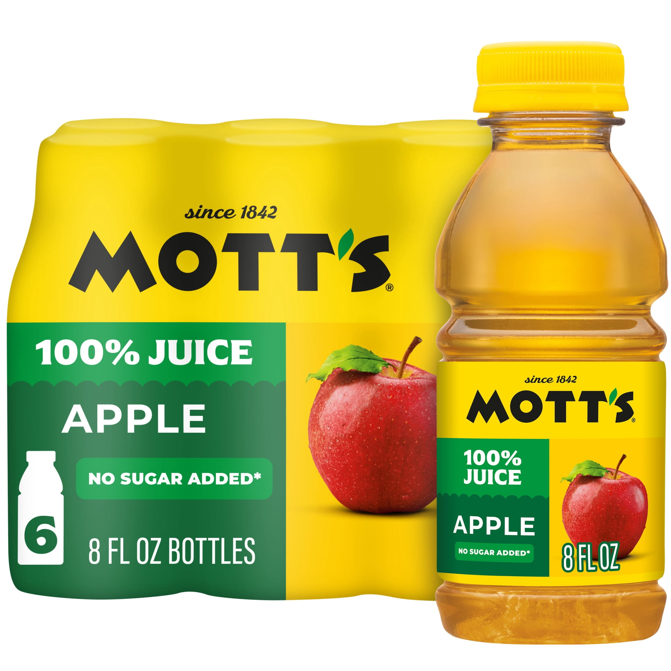 Mott's 100% Apple Juice, 8 fl oz, 6 count bottles, gluten-free ...
