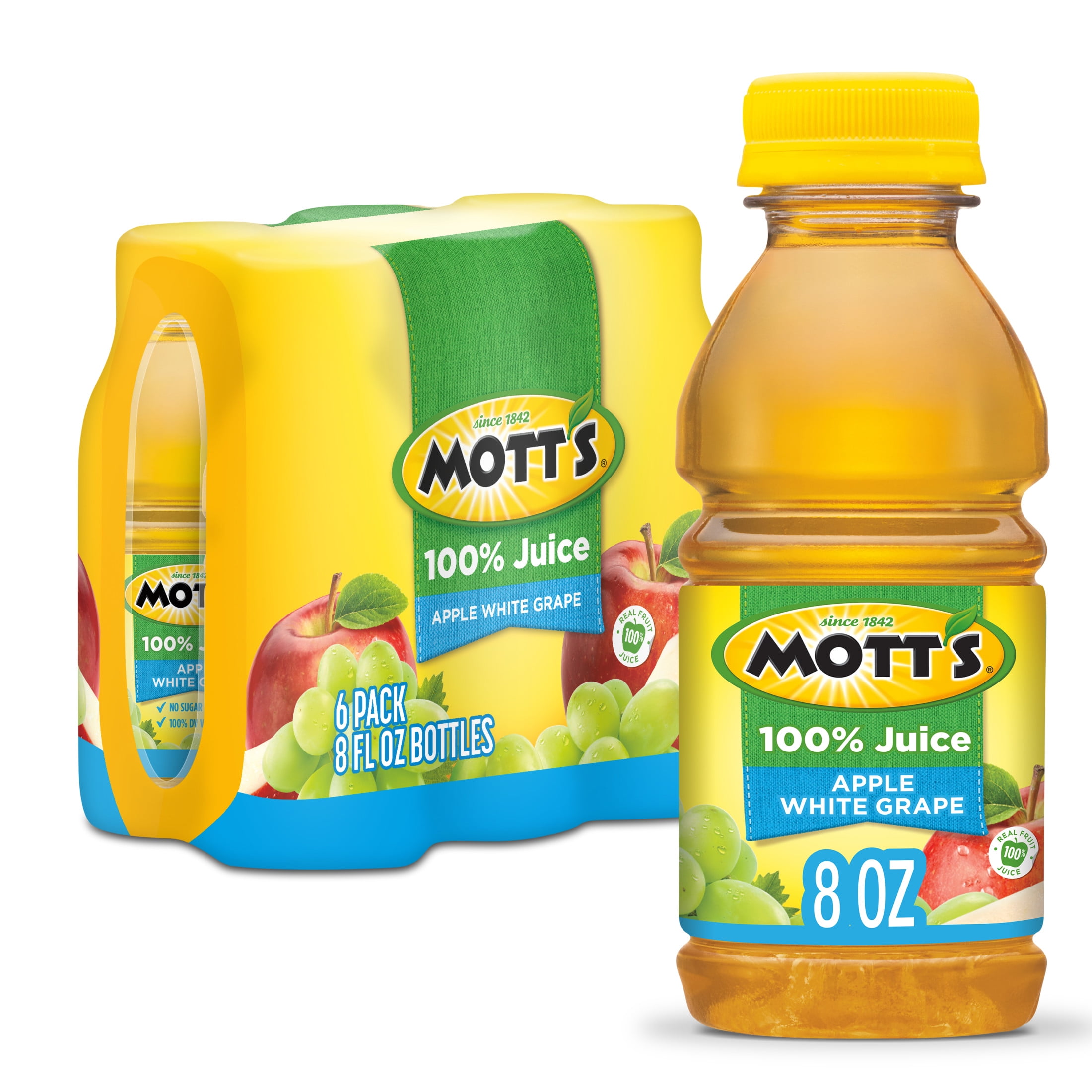 Mott's 100% Juice Apple White Grape Juice, 8 fl oz, 6 Count Bottles ...