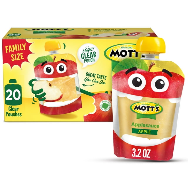 Mott's Applesauce, 3.2 oz, 20 Count Clear Pouches - 2 Box - Walmart.com