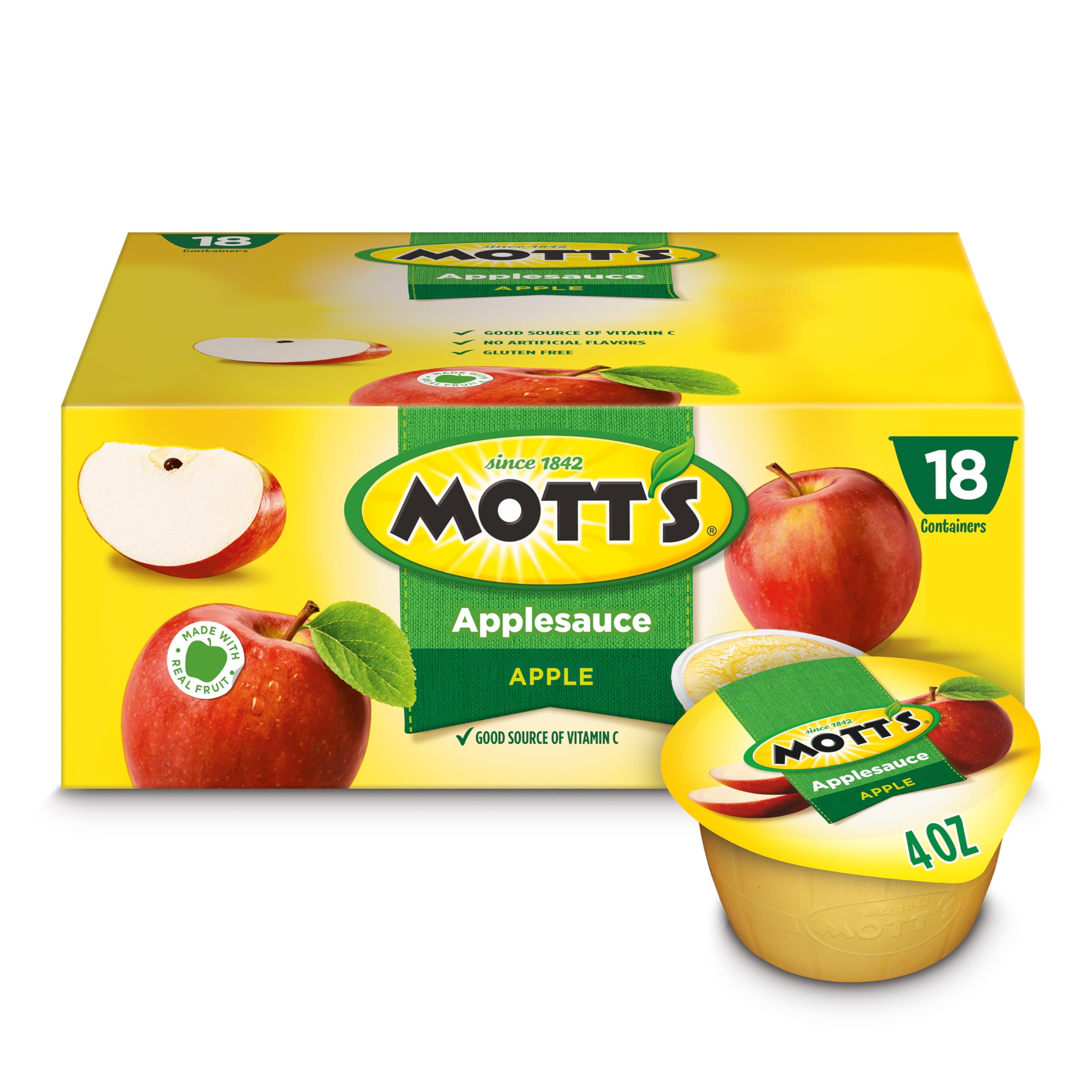 Mott's Applesauce, 4 Oz SSF20 Cups, 18 Count, No Artificial Flavors, Good Source Of Vitamin C ...