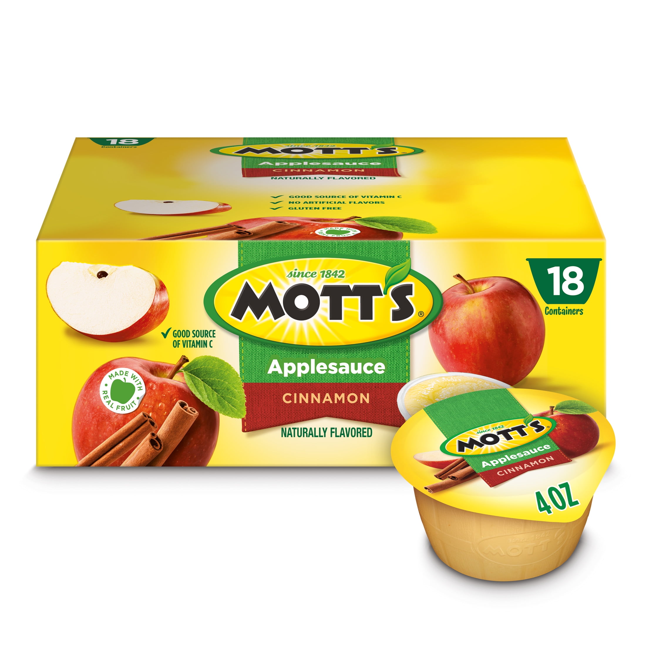 Mott's Cinnamon Applesauce, 4 Ounce Cups, 18 Count - Walmart Business ...