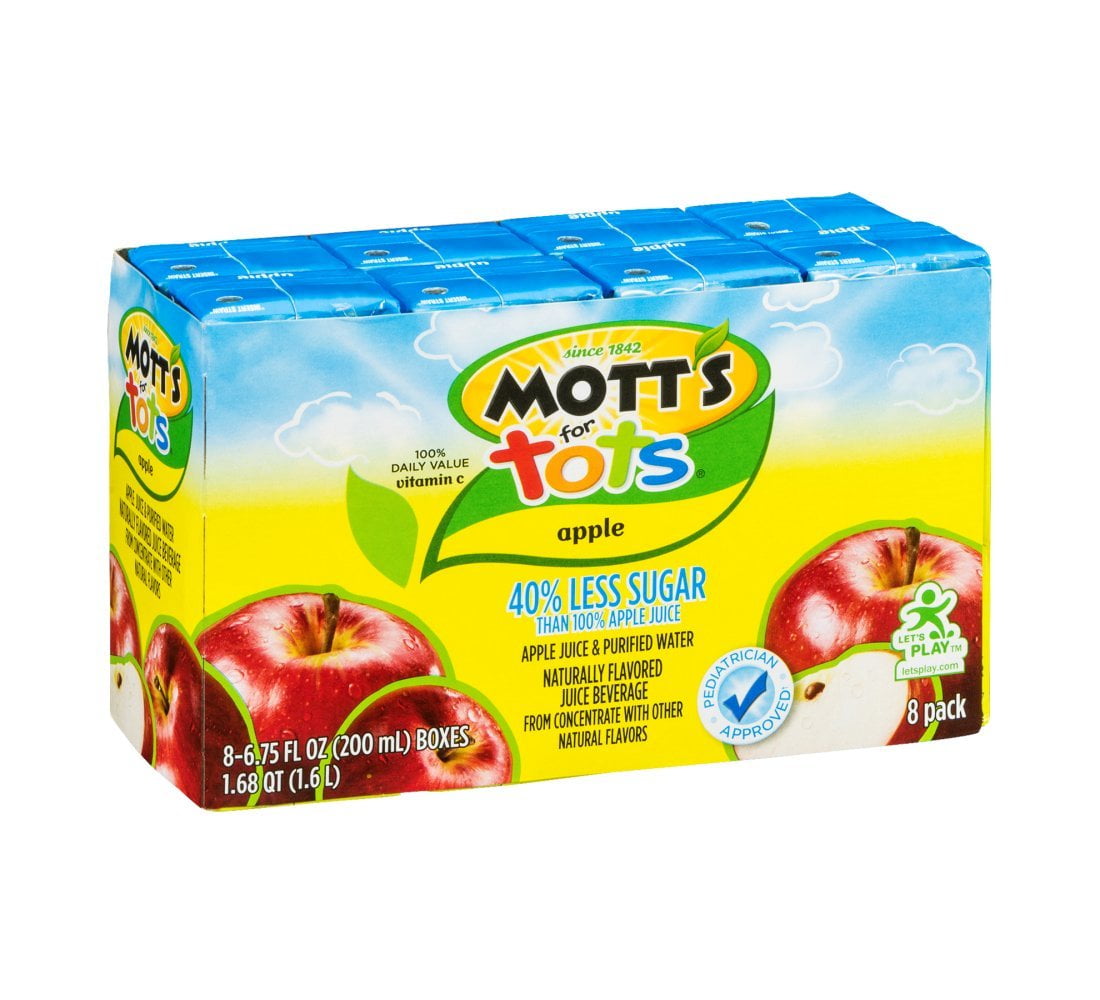 Mott's For Tots, Apple Juice & Purified Water Juice Box, 6.75 fl oz, 8 ...