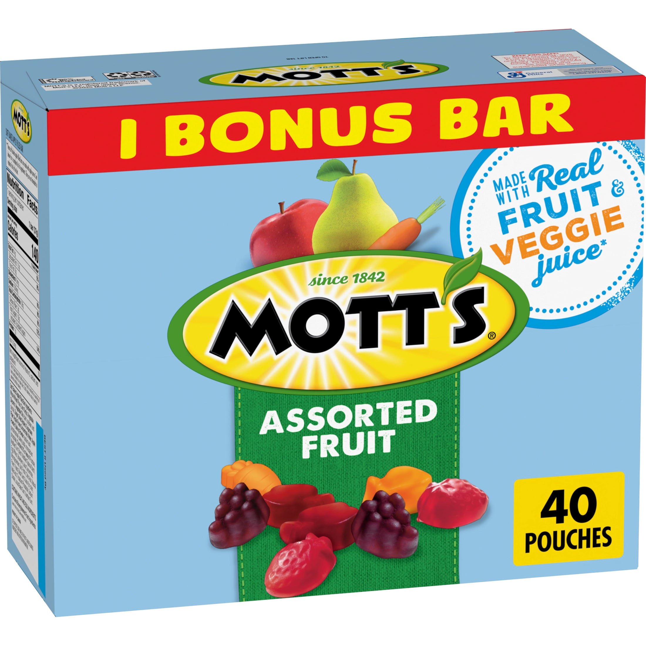 Mott's Fruit Flavored Snacks 40 Count + 1ct Strawberry Flavored Soft ...