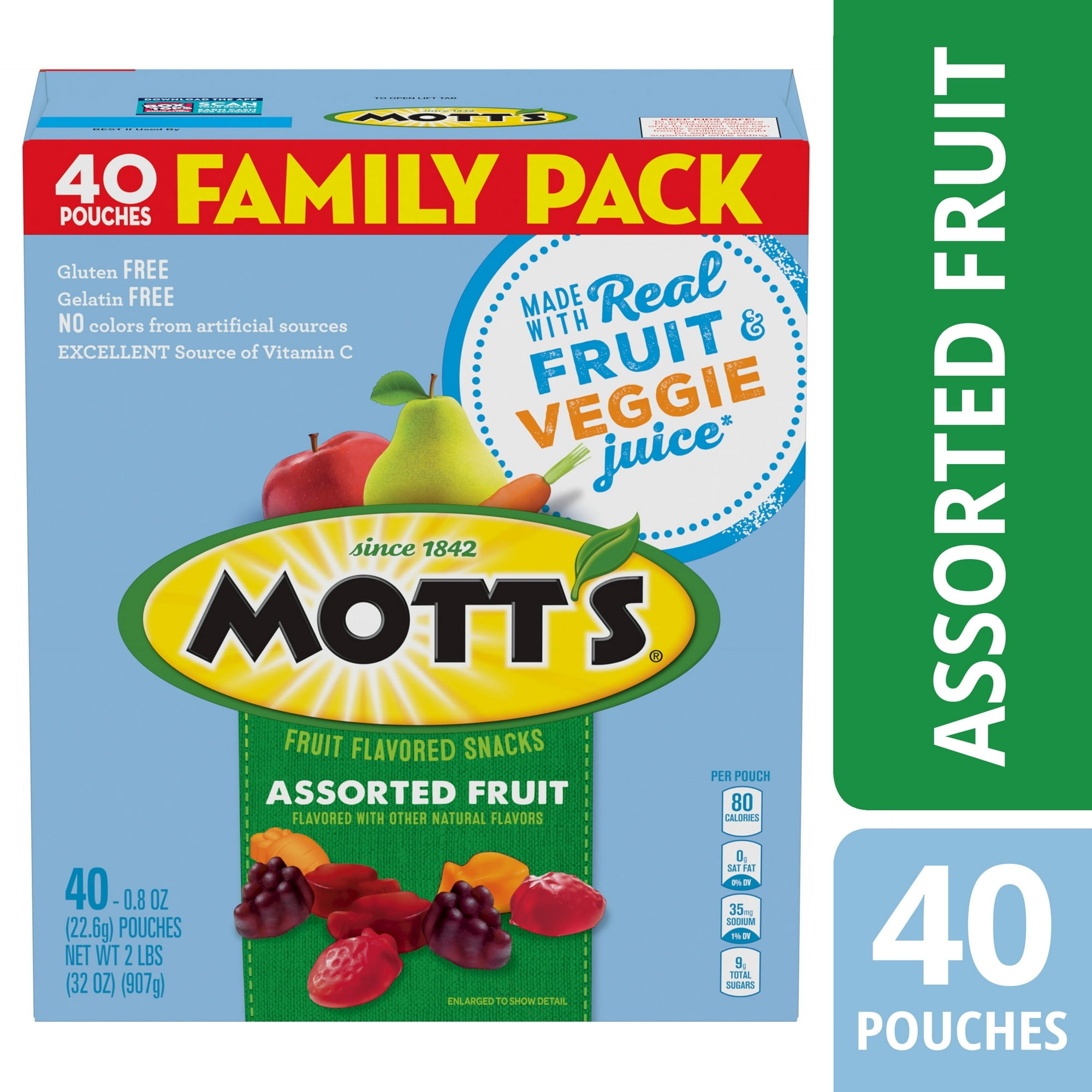 Mott's Fruit Flavored Snacks, Assorted Fruit, Pouches, 0.8 oz, 40 ct ...