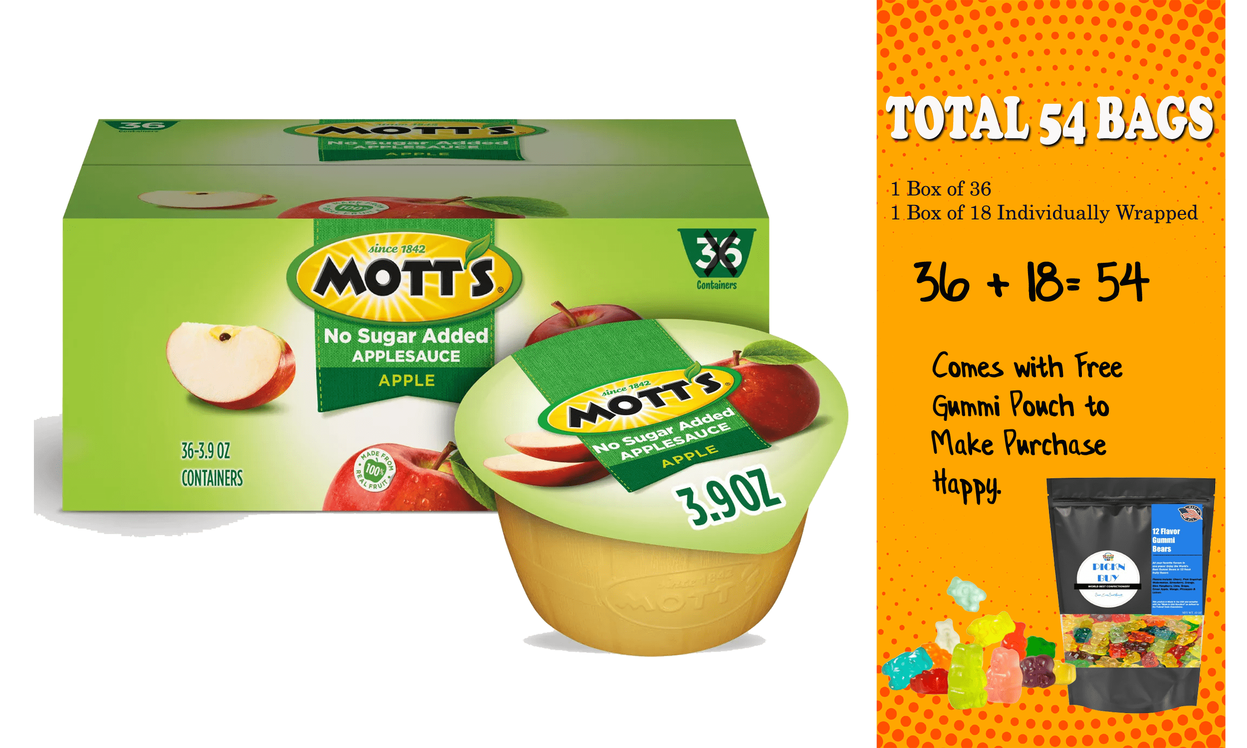 Mott's Natural Applesauce, 54ct. - Free PICKN BUY Gummies - Walmart.com