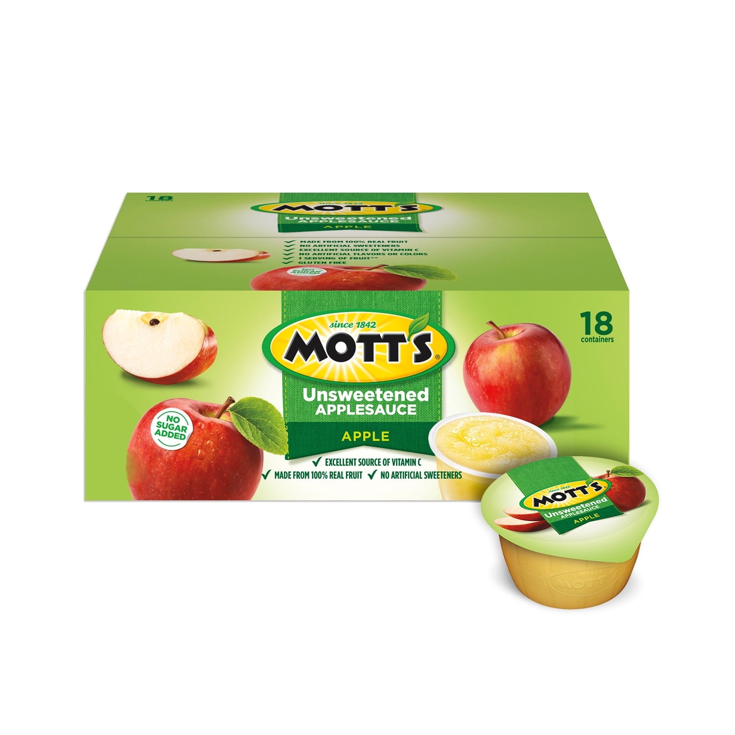 Mott's No Sugar Added Applesauce, 3.9 Ounce Cups, 18 Count - 2 Pack ...