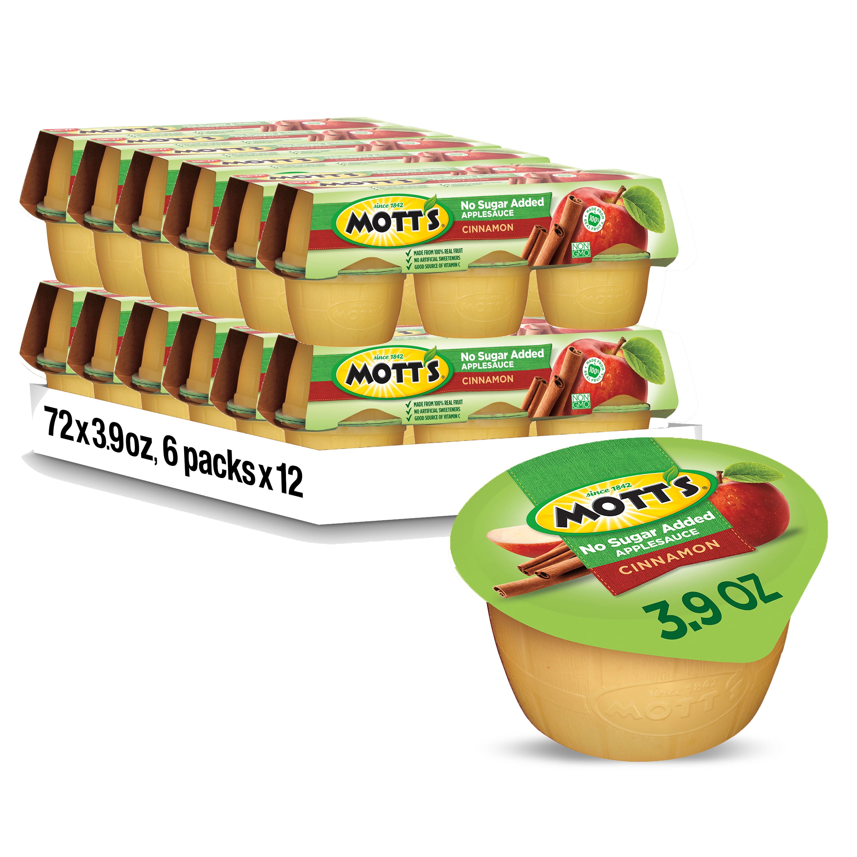 Mott's No Sugar Added Cinnamon Applesauce, 3.9 oz, 72 Count Cups (12 ...