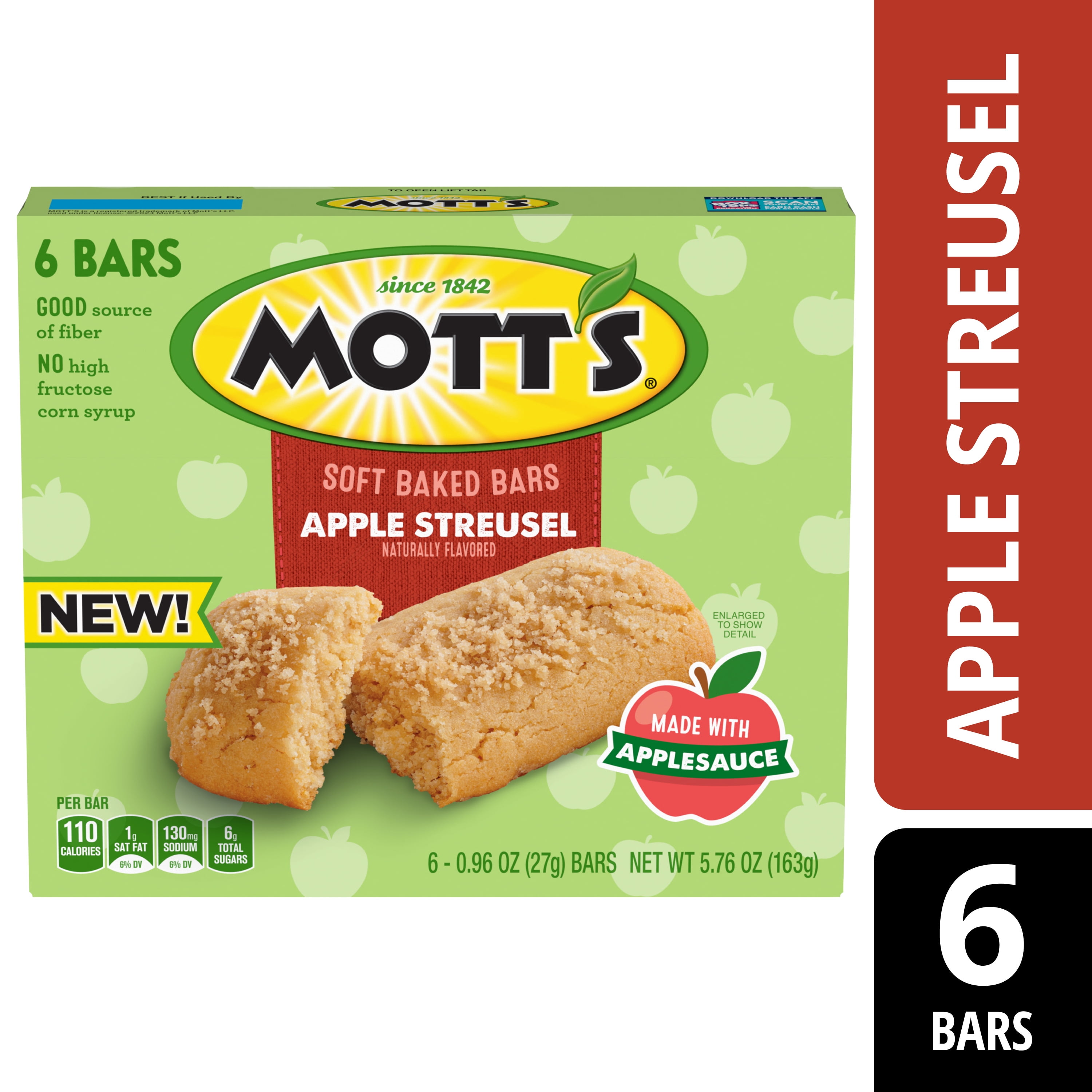 Mott's Soft Baked Bars, Apple Streusel, Made With Applesauce, 6 Count ...