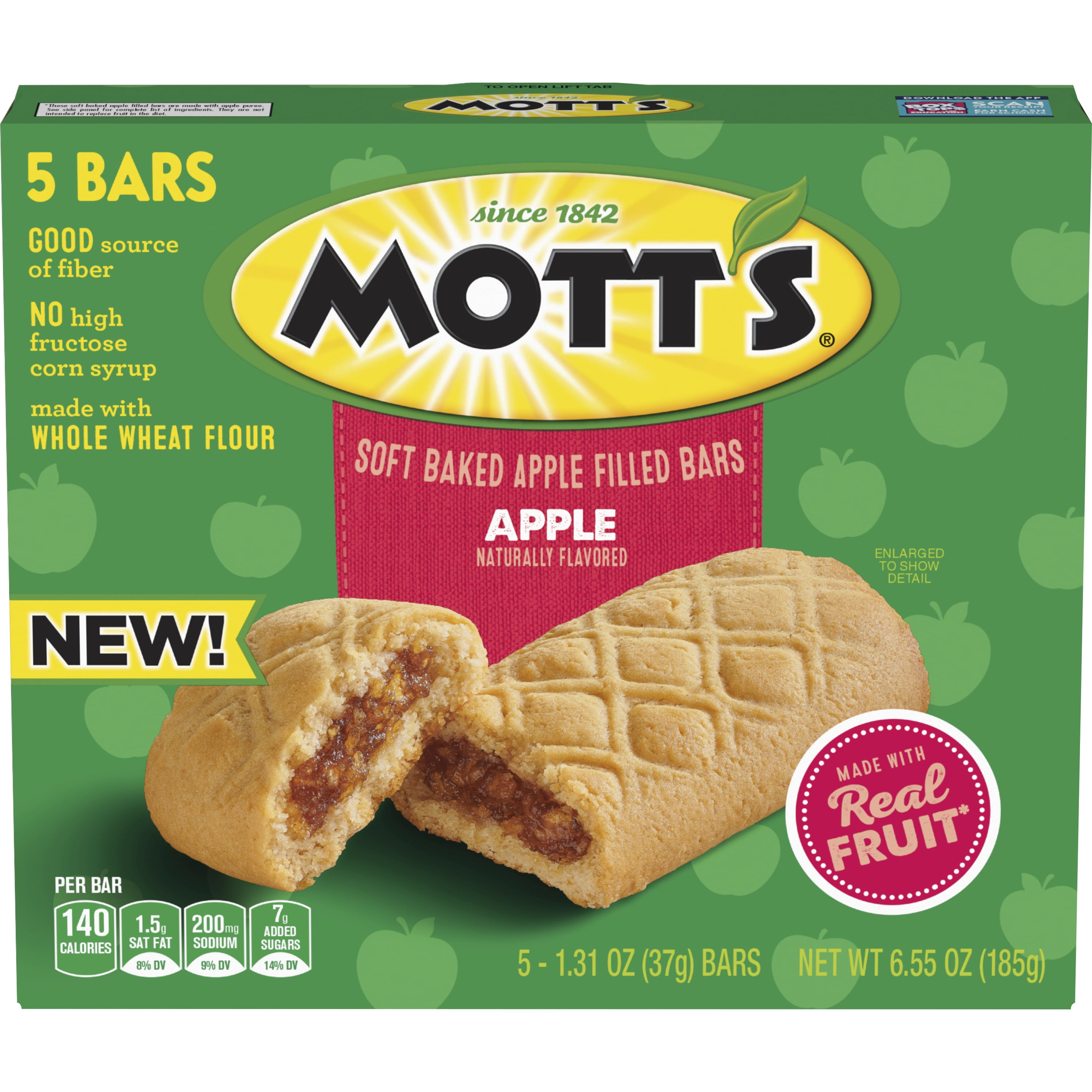 Mott's Soft Baked Apple Filled Bars, Apple Flavor Snacks, 5 Count, 6.55 oz - Walmart.com