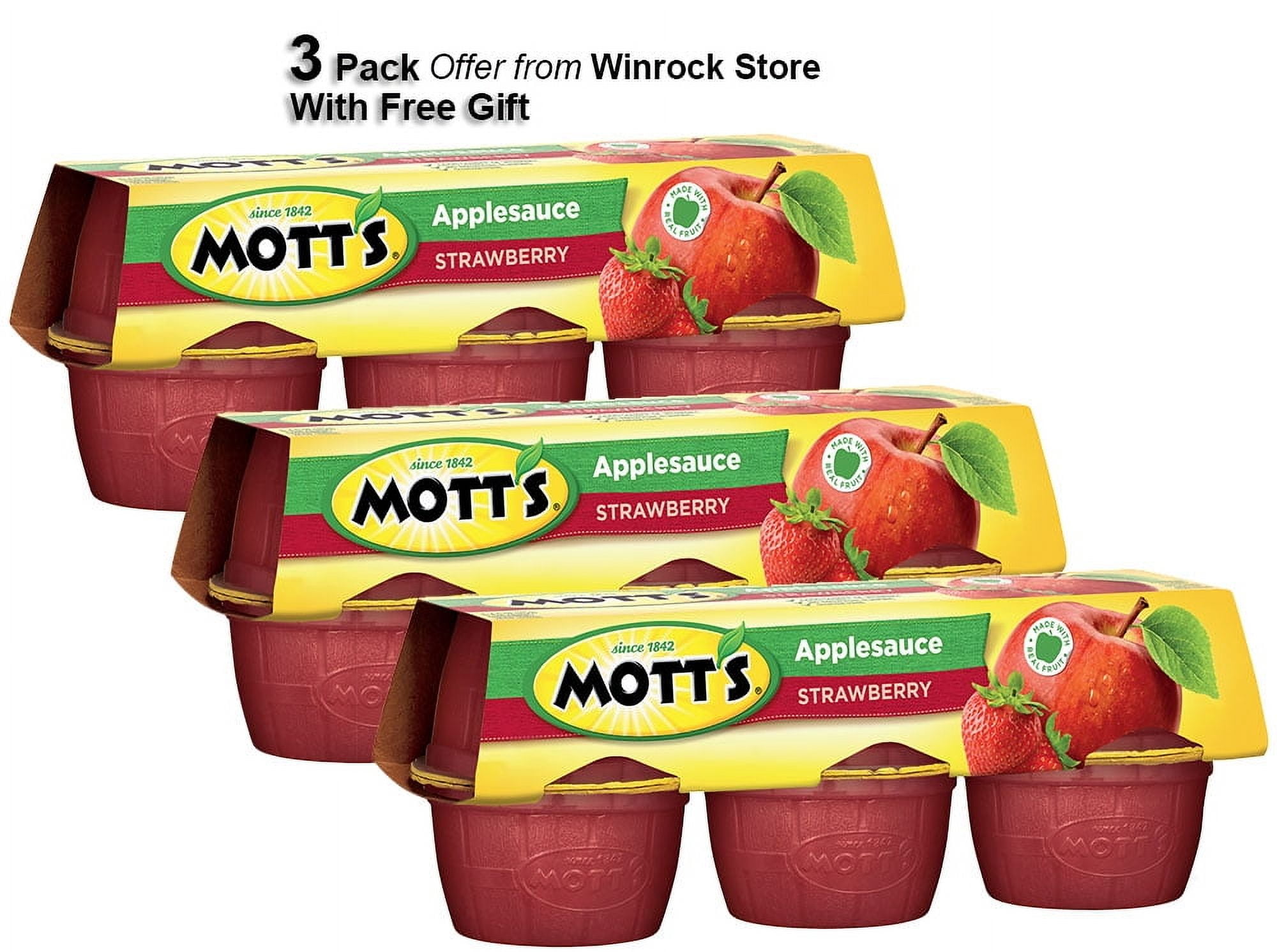 Mott's Strawberry Applesauce, 4 Ounce Cups, 6 Count (3 Pack) Free Gift ...