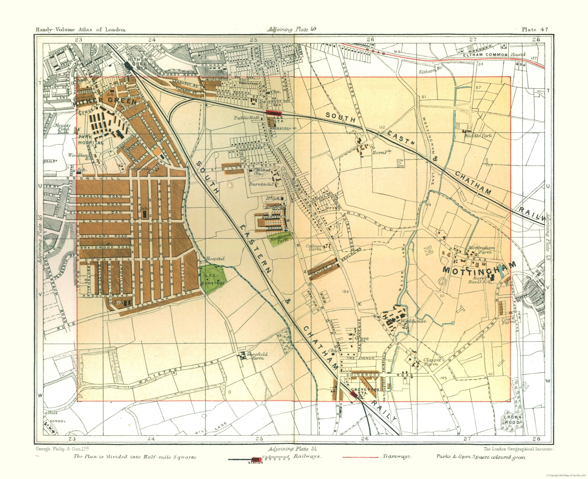 Historic Map - Mottingham London England - Philip 1904 - 28.20 x 23 ...