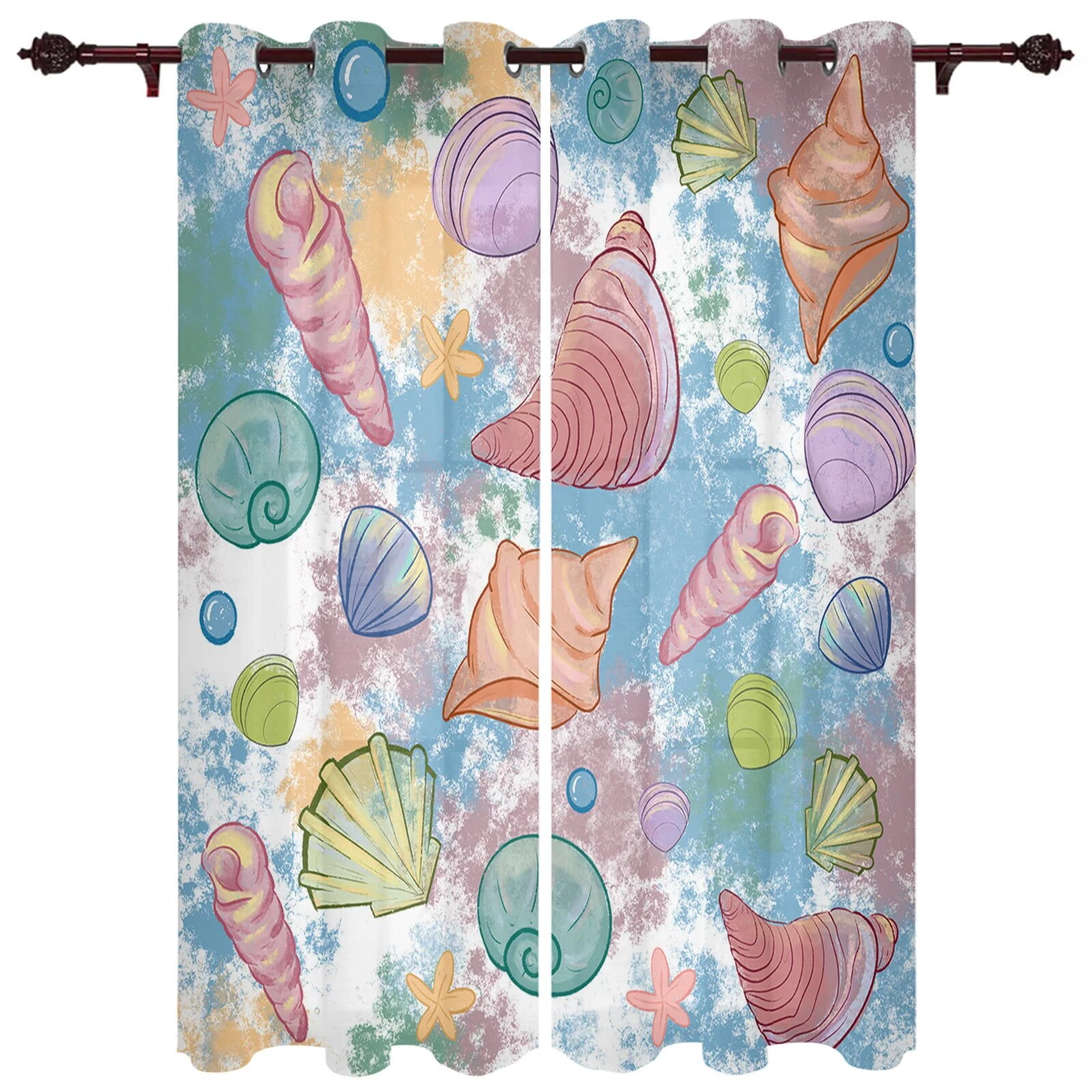 Mottled Conch Shell Starfish Colorful Window Curtain Modern European ...