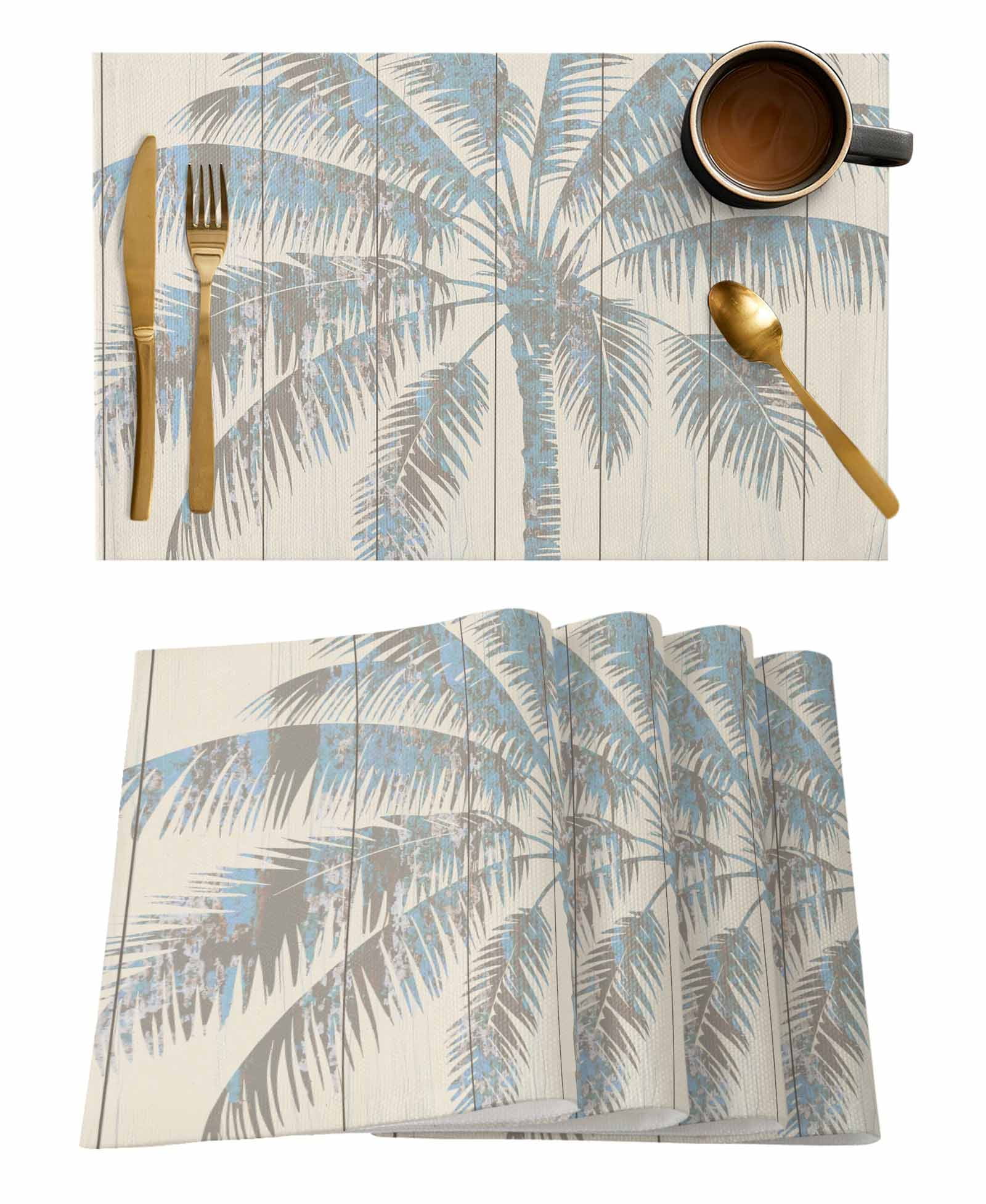 Mottled Palm Trees Placemats Set of 8 Tropical Plant Retro Wood Grain ...