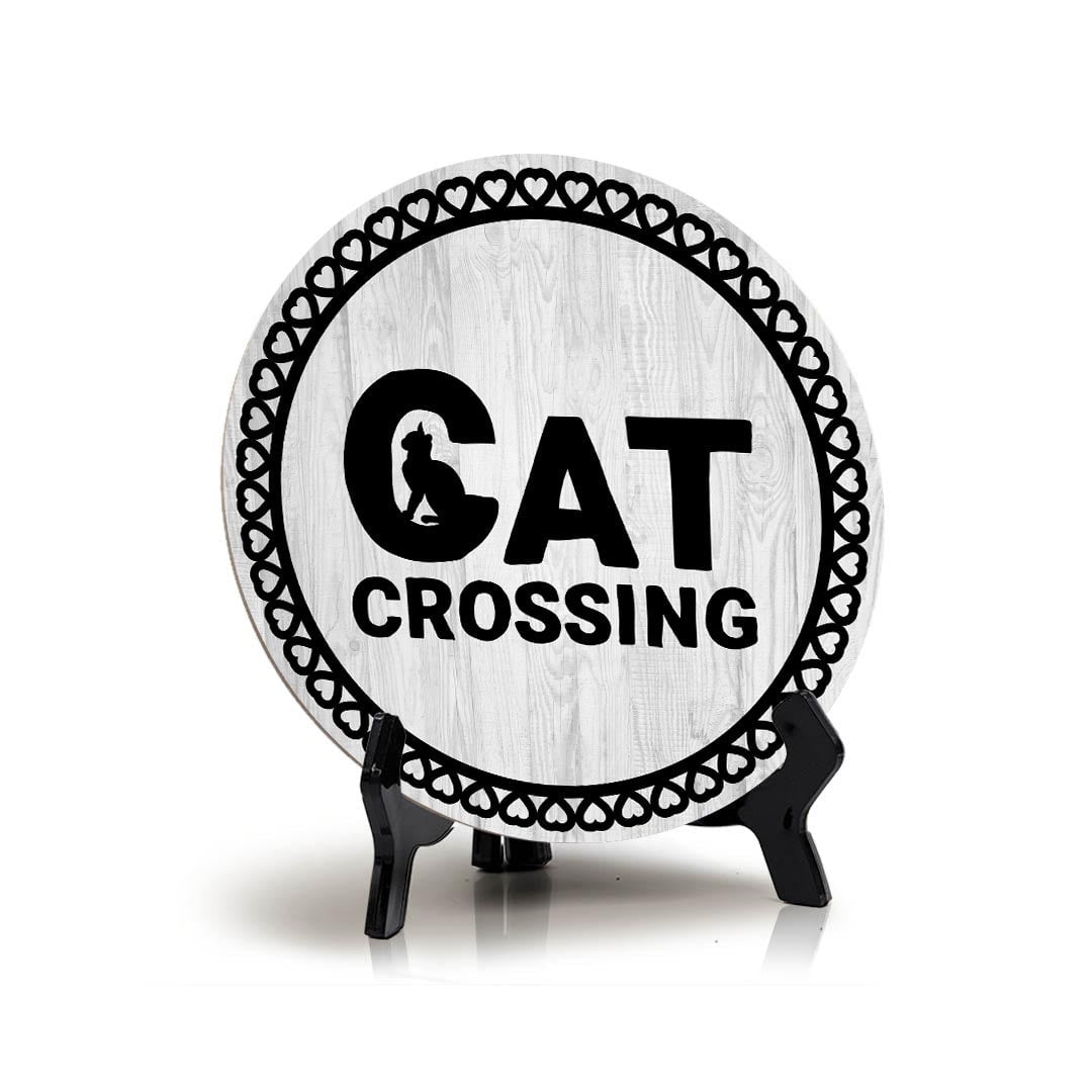 Motto Lita Cat Crossing Circle Wood Color, Table Sign (5"x5") - Walmart.com