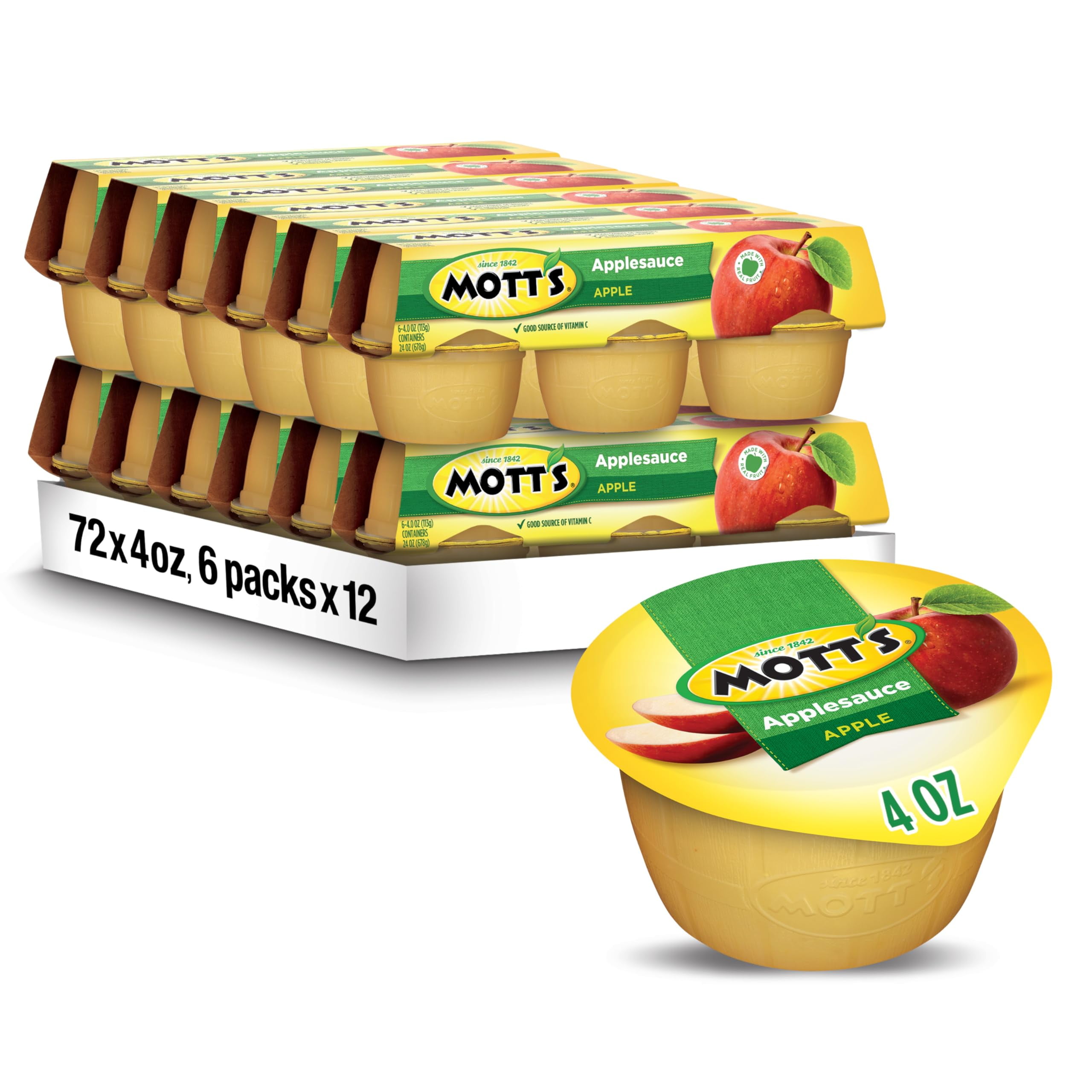 Motts Applesauce, 4 Oz Cups, 72 Count (12 Packs Of 6), No Artificial ...