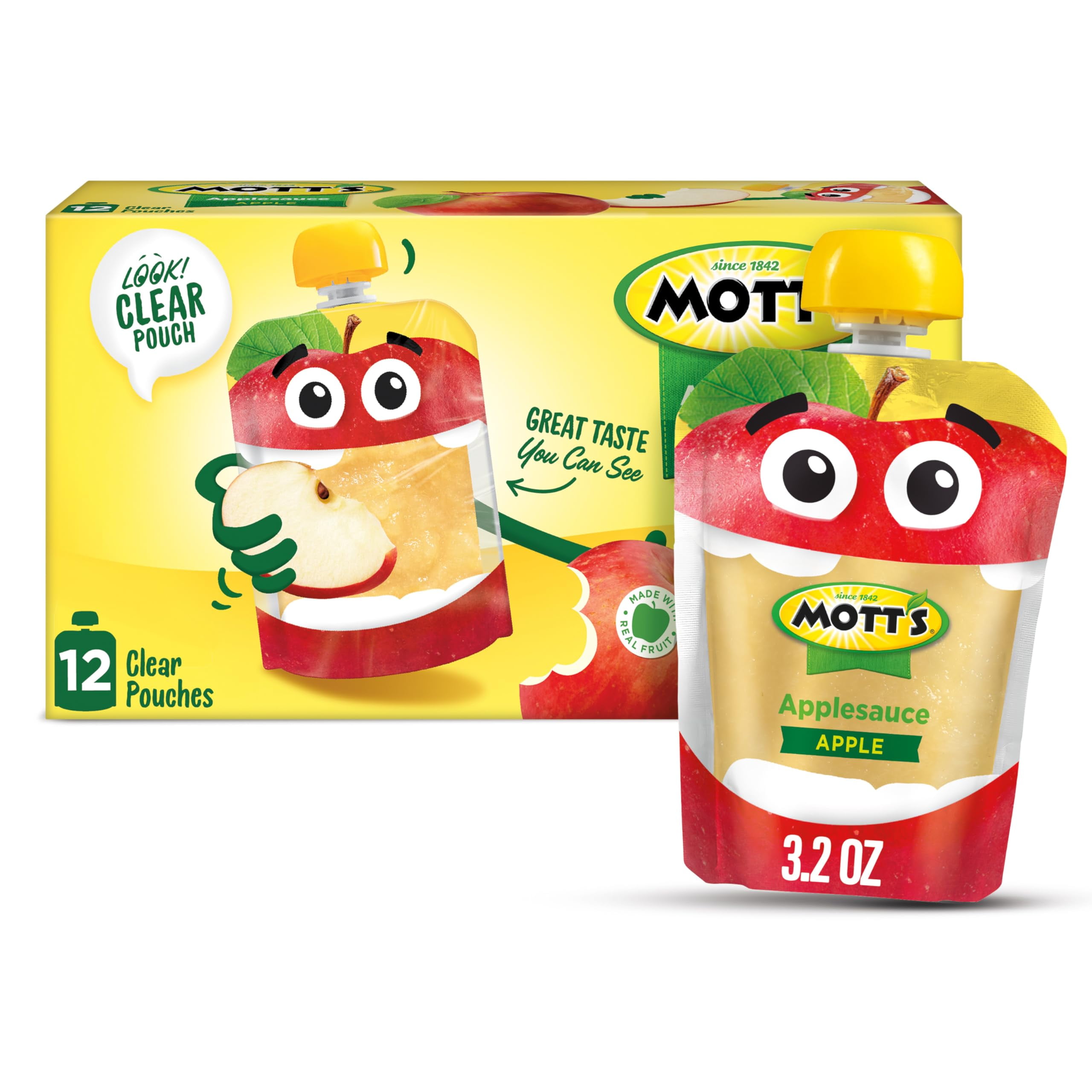 Motts Original Applesauce, 3.2 Oz Clear Pouches, 12 Count Packaging May ...