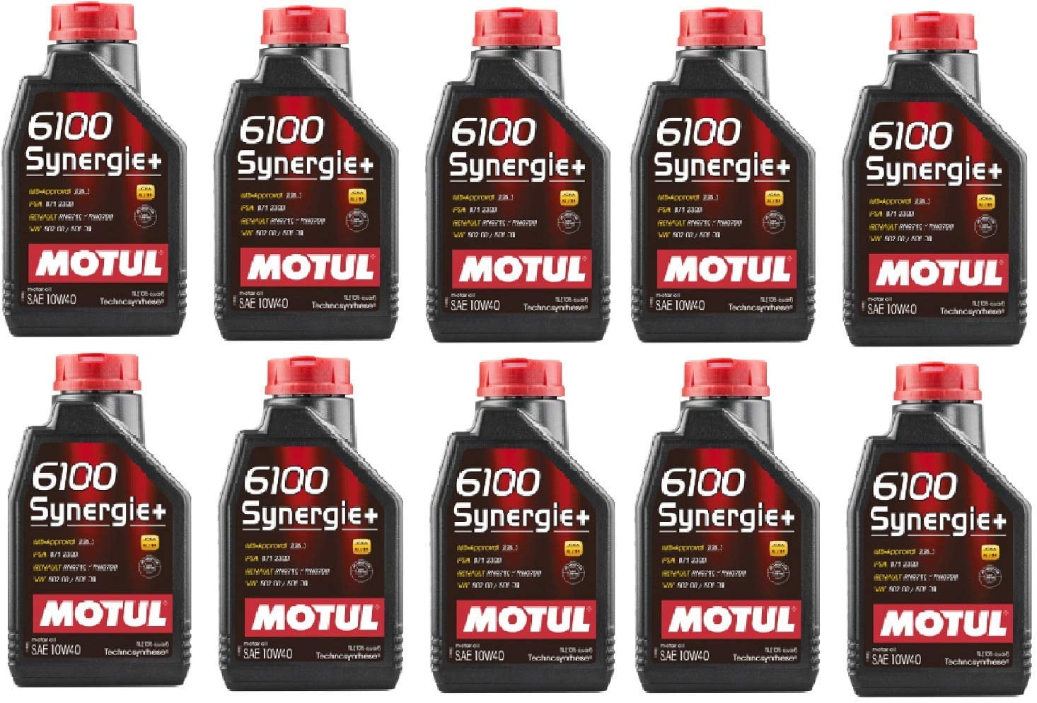Motul 108646 Set of 10 6100 Synergie+ 10W-40 Motor Oil 1-Liter Bottles ...