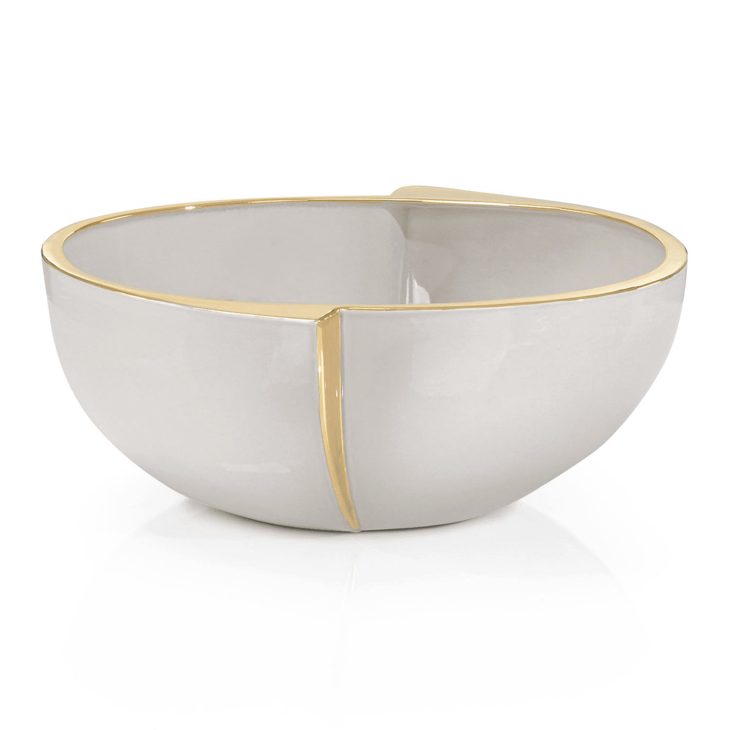Motus Decorative Ceramic Bowl – White Glazed Finish with Gold Rim ...