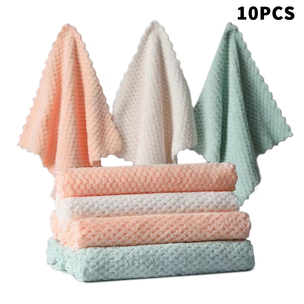 Mouind 10 Pack Kitchen Dish Towels, 10'' x 10'' Super Absorbent Coral ...