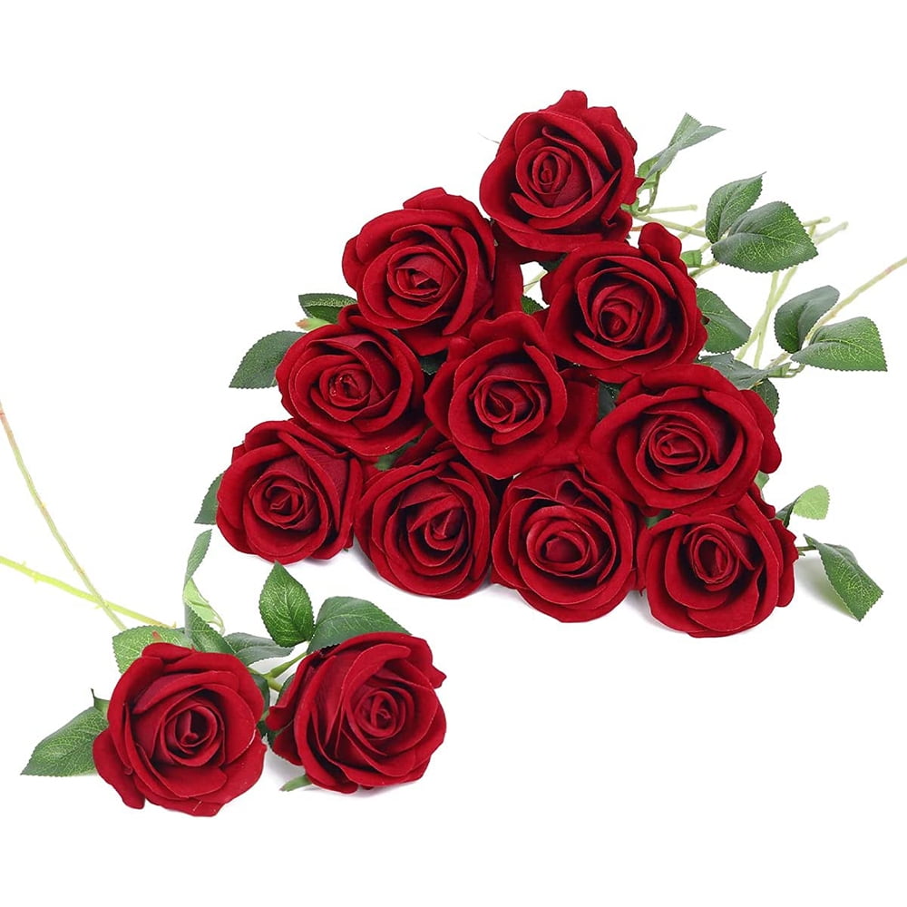 Mouind Real Look Artificial Roses 12pcs Blooming Artificial Flower with ...