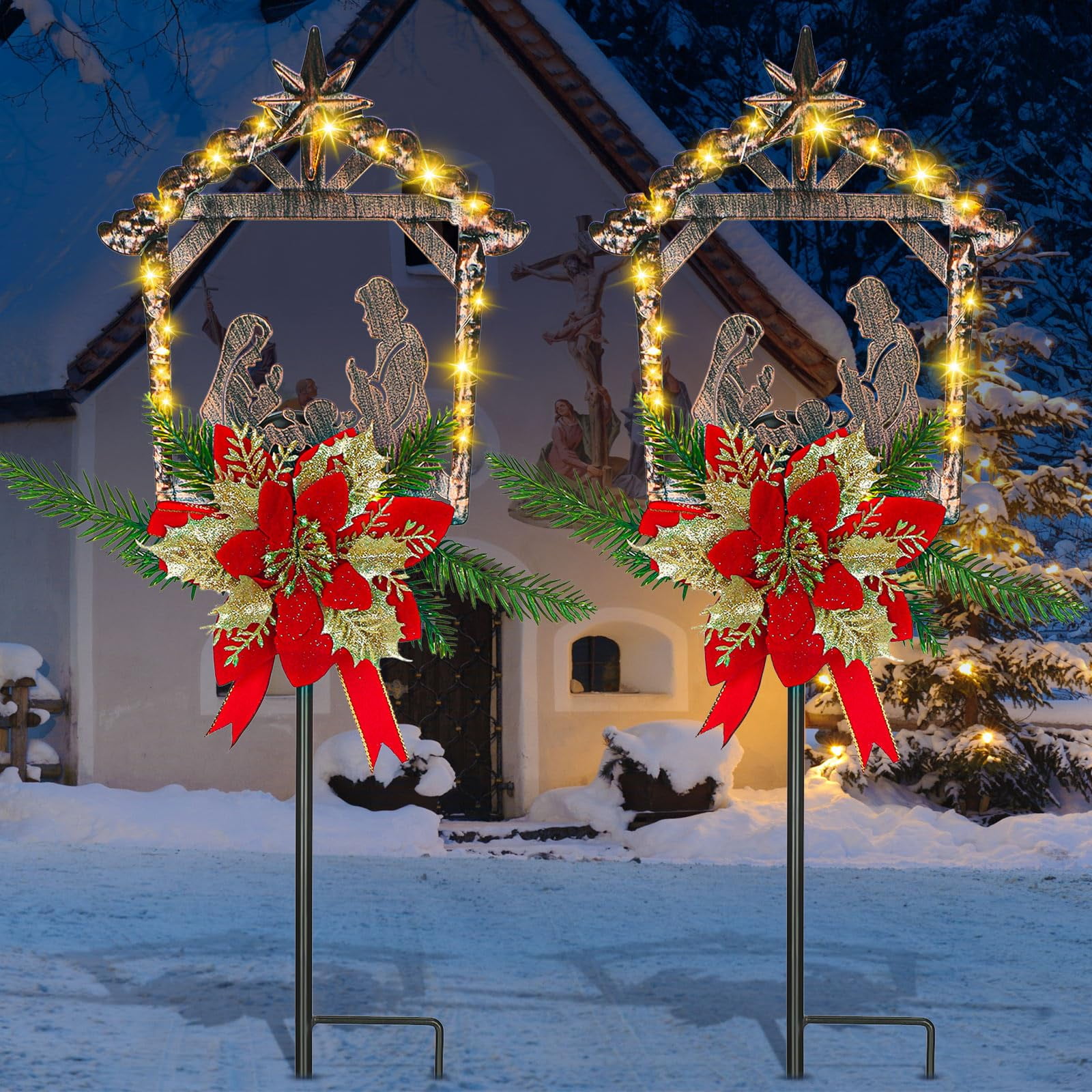 Moukeren 2 Pcs 2 Pcs 3.5ft Nativity Scene Outdoor Yard Stakes, Solar ...