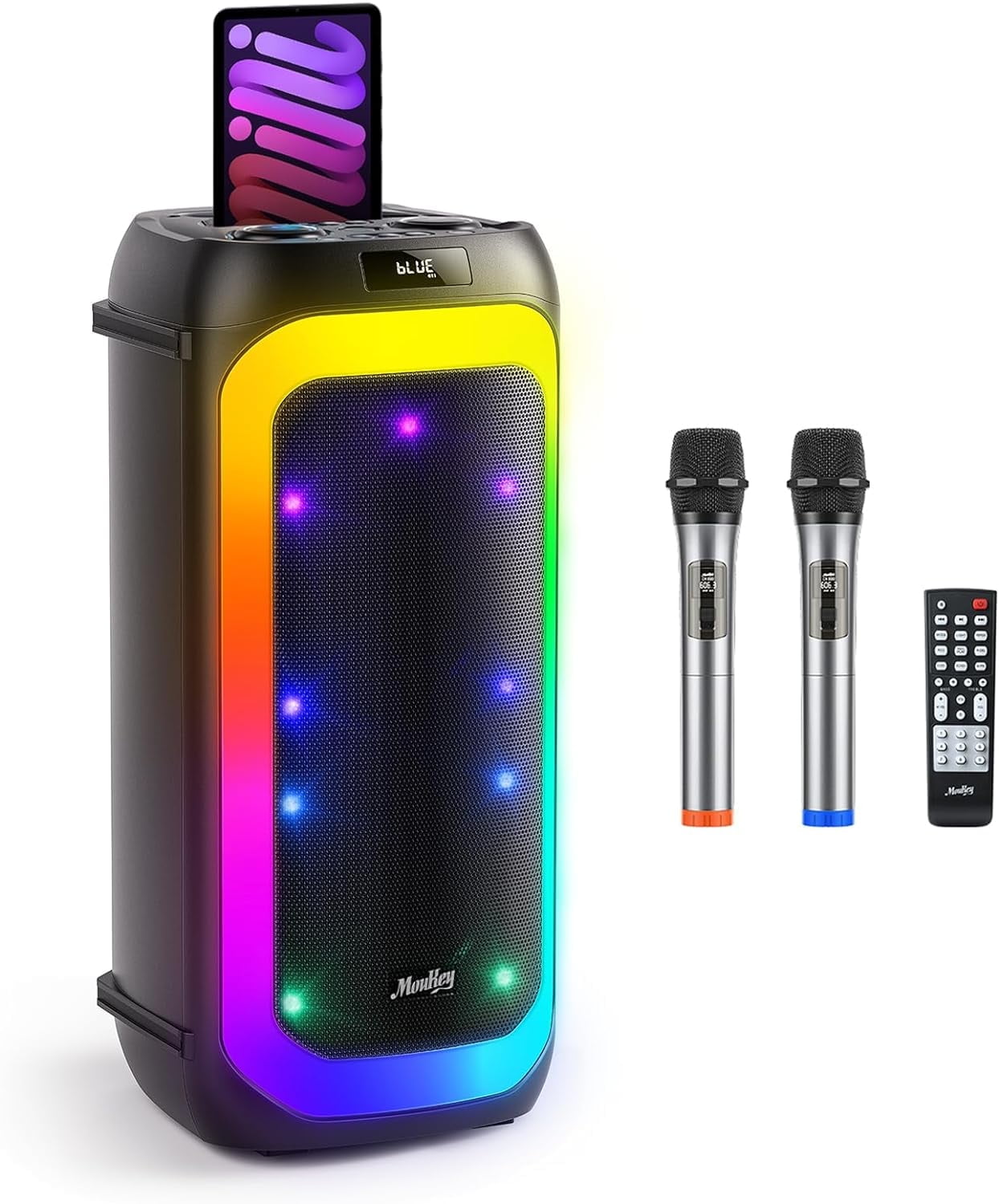 "Moukey Bluetooth 6"" Woofer PA System with 2 Wireless Mics, Supports ...