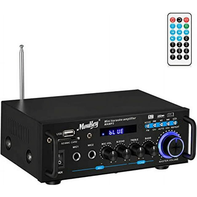 Moukey Theatre Amp, 100W, 2 Mic Input, Bluetooth, FM/MP3/USB/SD, Home ...